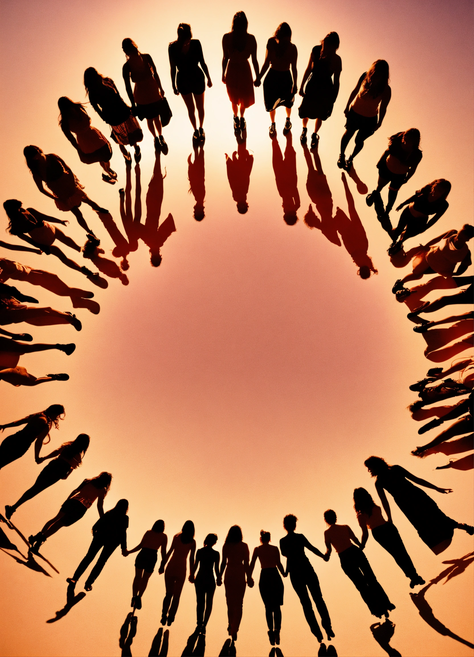 Lexica - A circle of random female silhouettes, holding hands, aerial ...