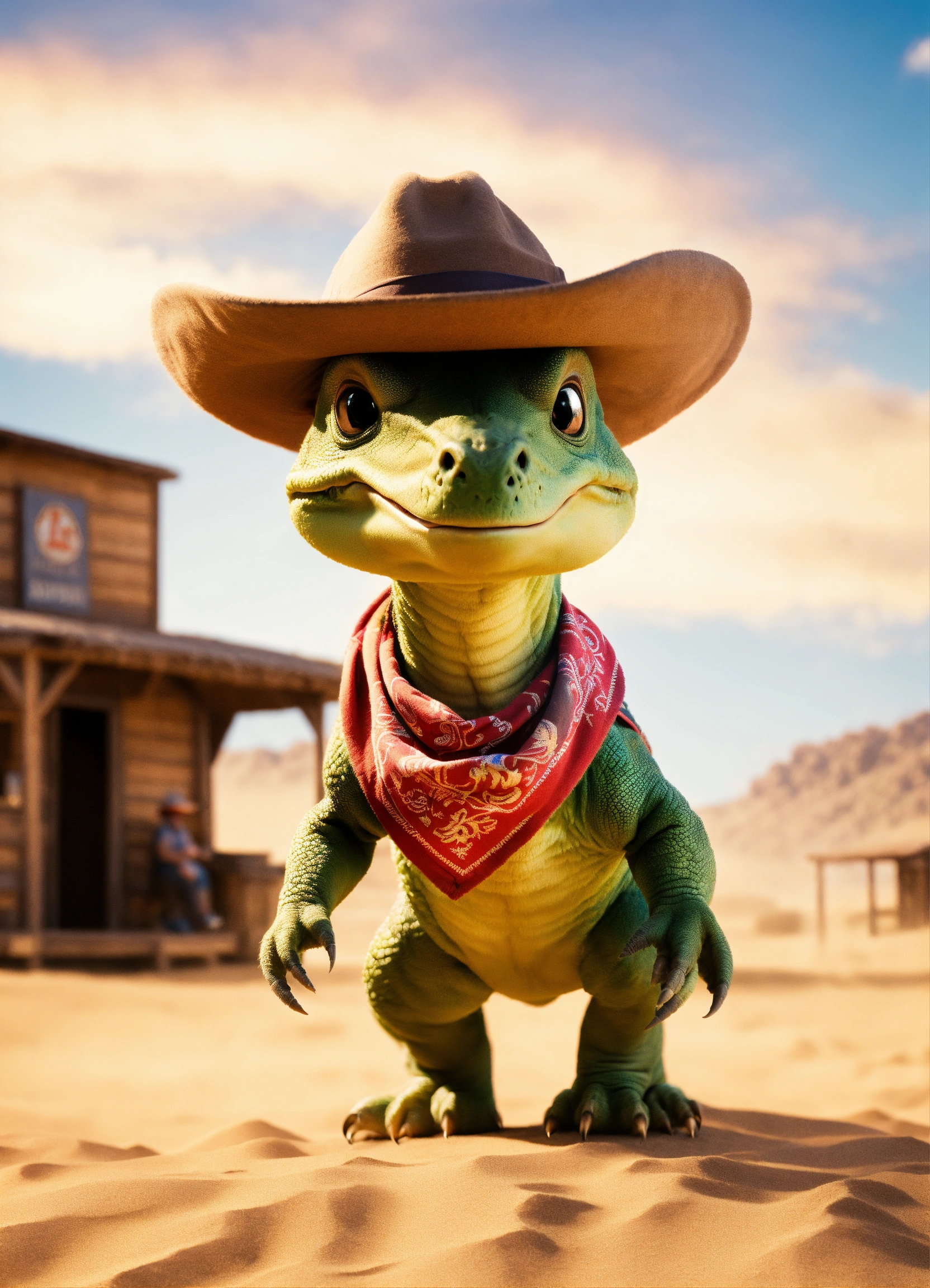 Lexica - An adorable and fluffy baby dinosaur, cowboy, bandana over ...