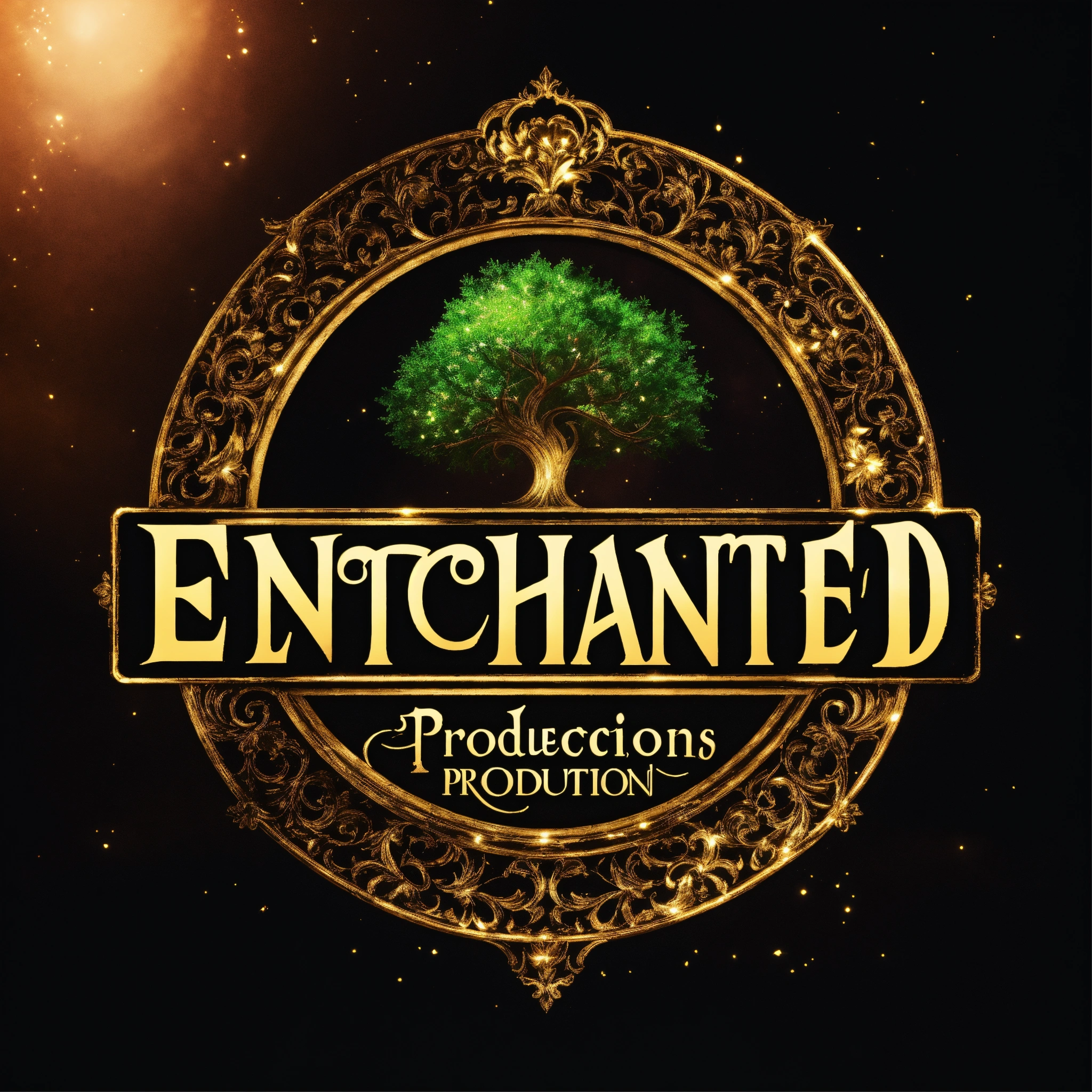 Lexica - 'Enchanted Productions' logo design, black background, realistic illustration