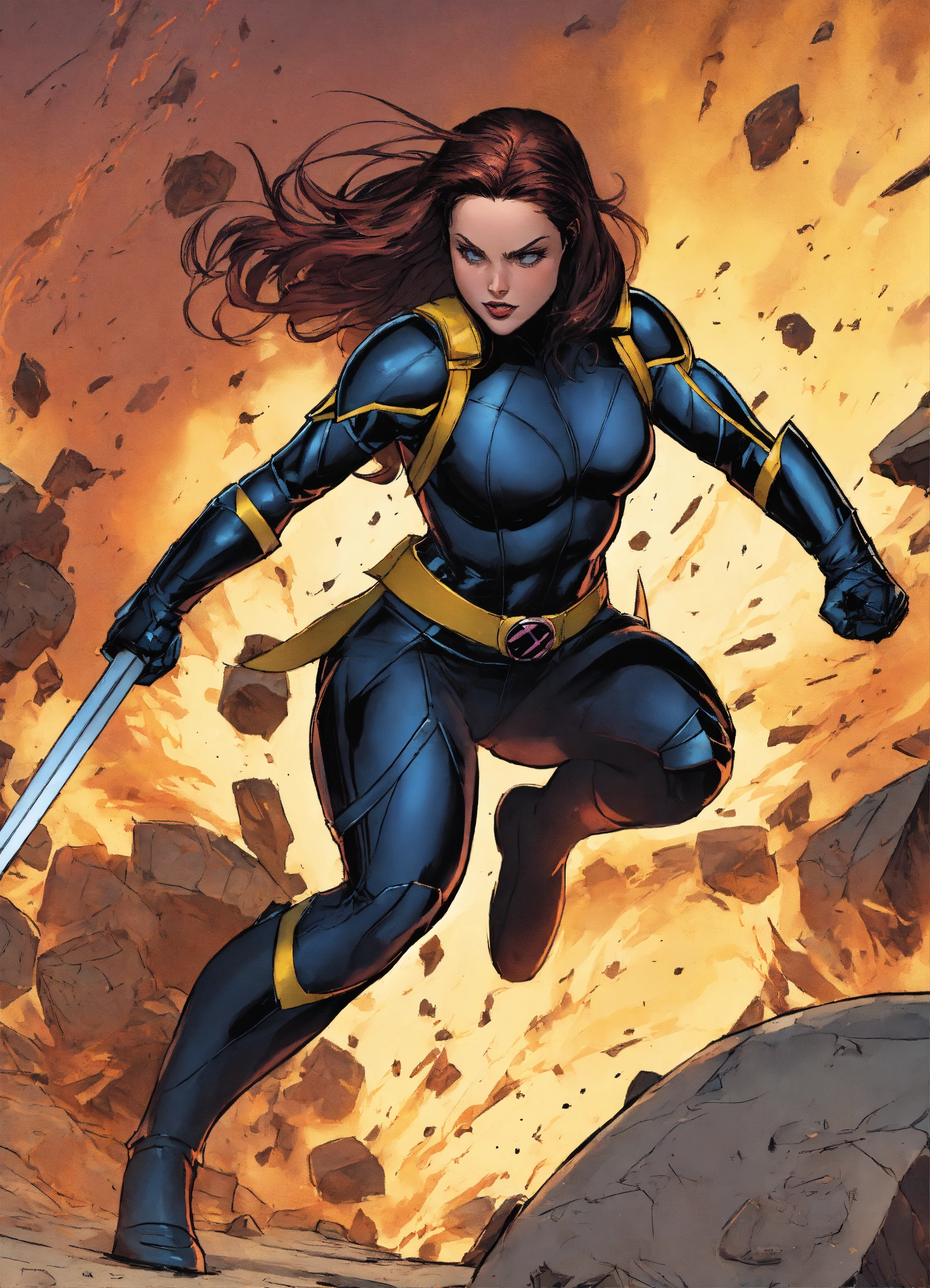 Lexica - Female X-Men Shadowcat wearing black metal combat armor fighting