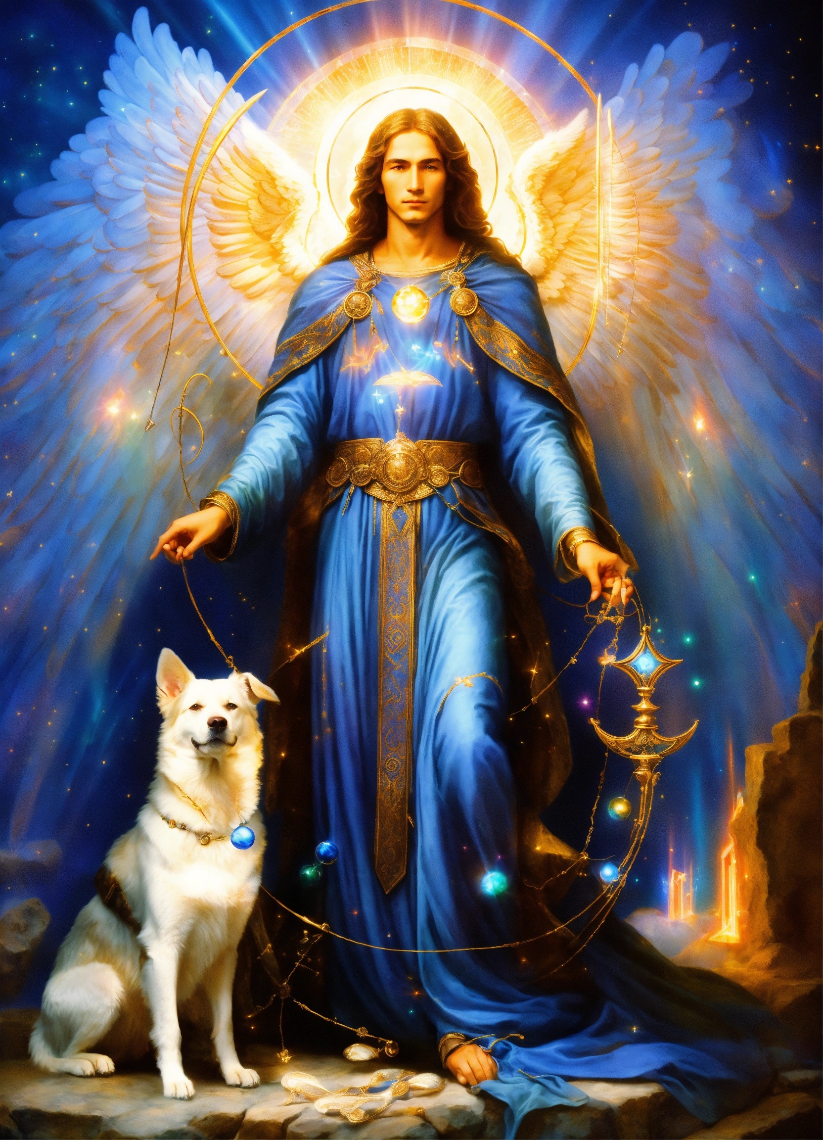 Lexica - Archangel Michael with an elderly visage and round face, hugs ...