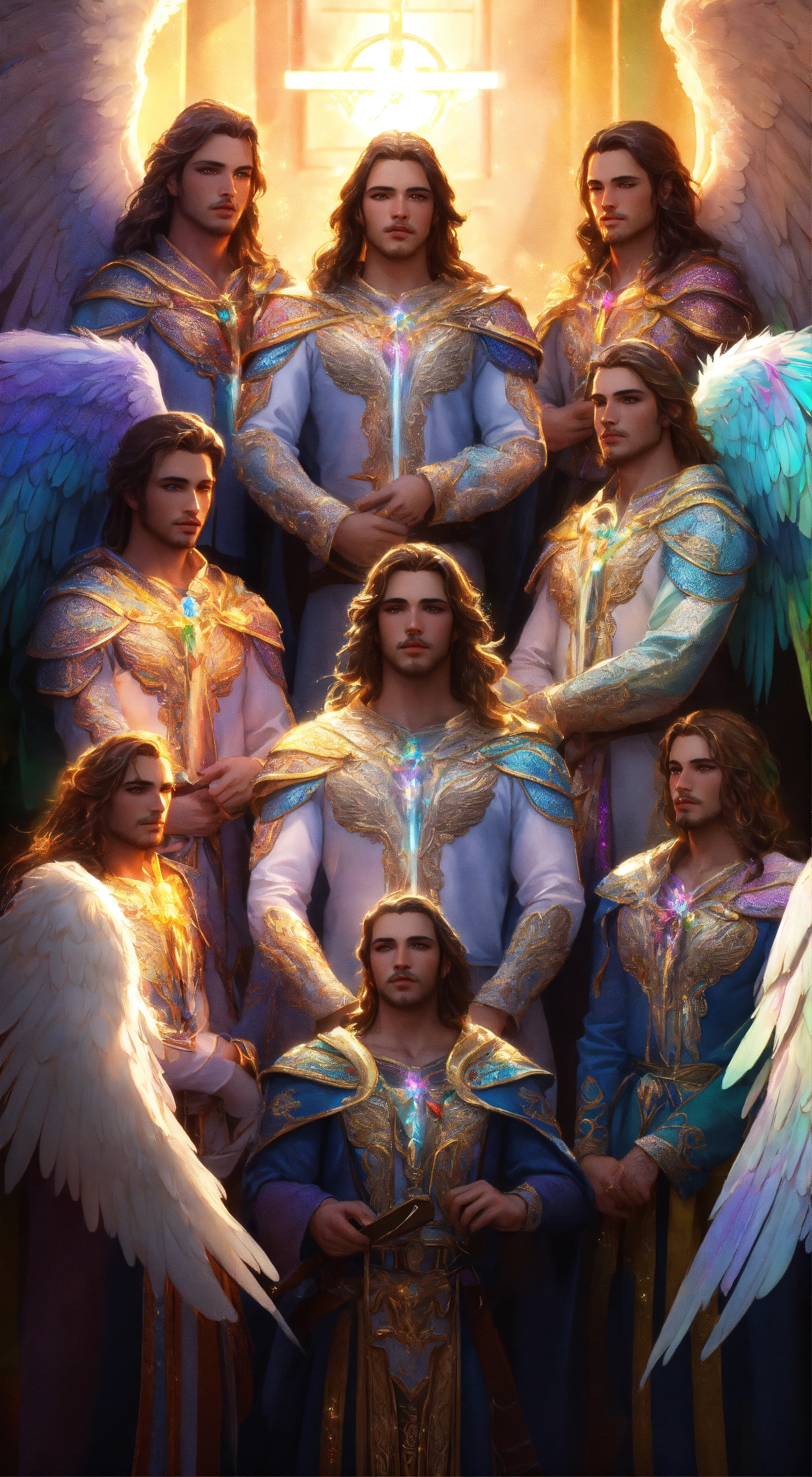 Lexica - Group of 7 beautiful and perfect male Angels, detailed and ...