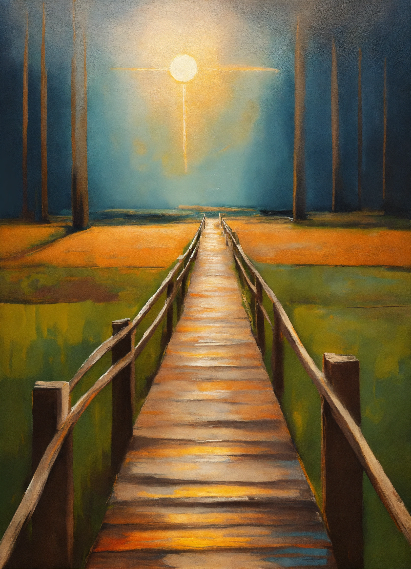 Lexica - Minimalist and abstract oil painting of path illuminated by ...
