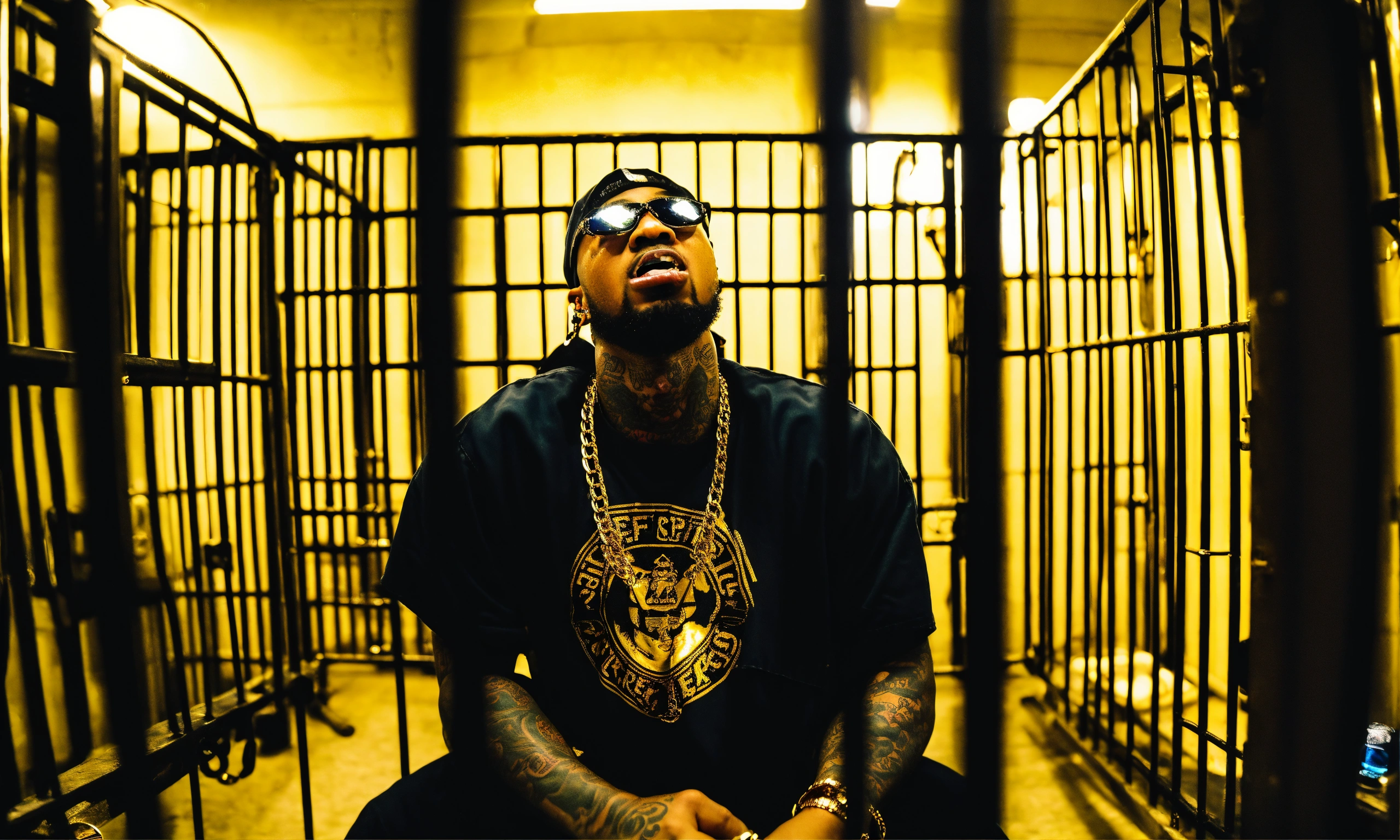 Lexica - Fisheye view of rapper "Sheff G" rapping in prison jail cell ...