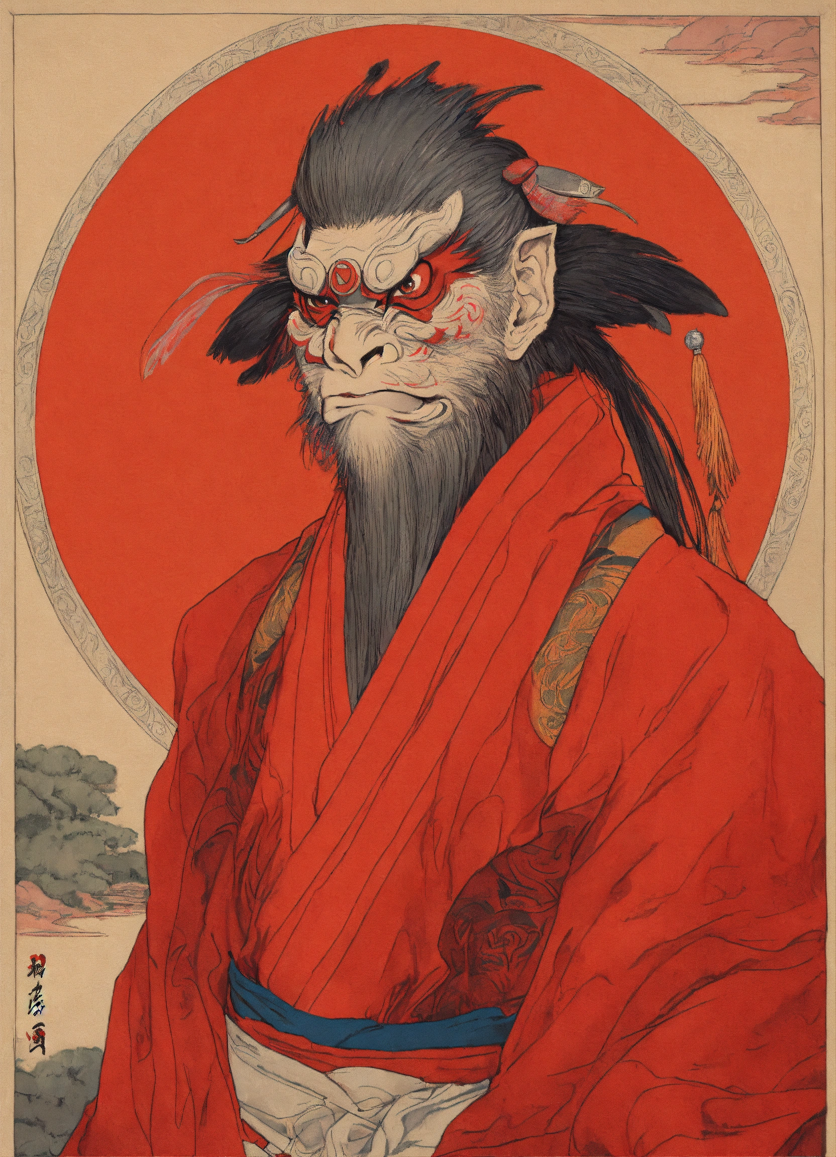 Lexica - Tengu, humain, visage rouge de garson, un nez comme un crayon