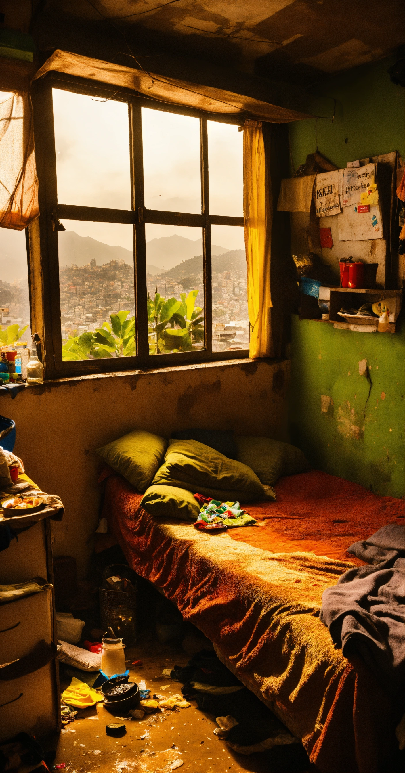 Lexica - Favela, poor, tiny bedroom, messy