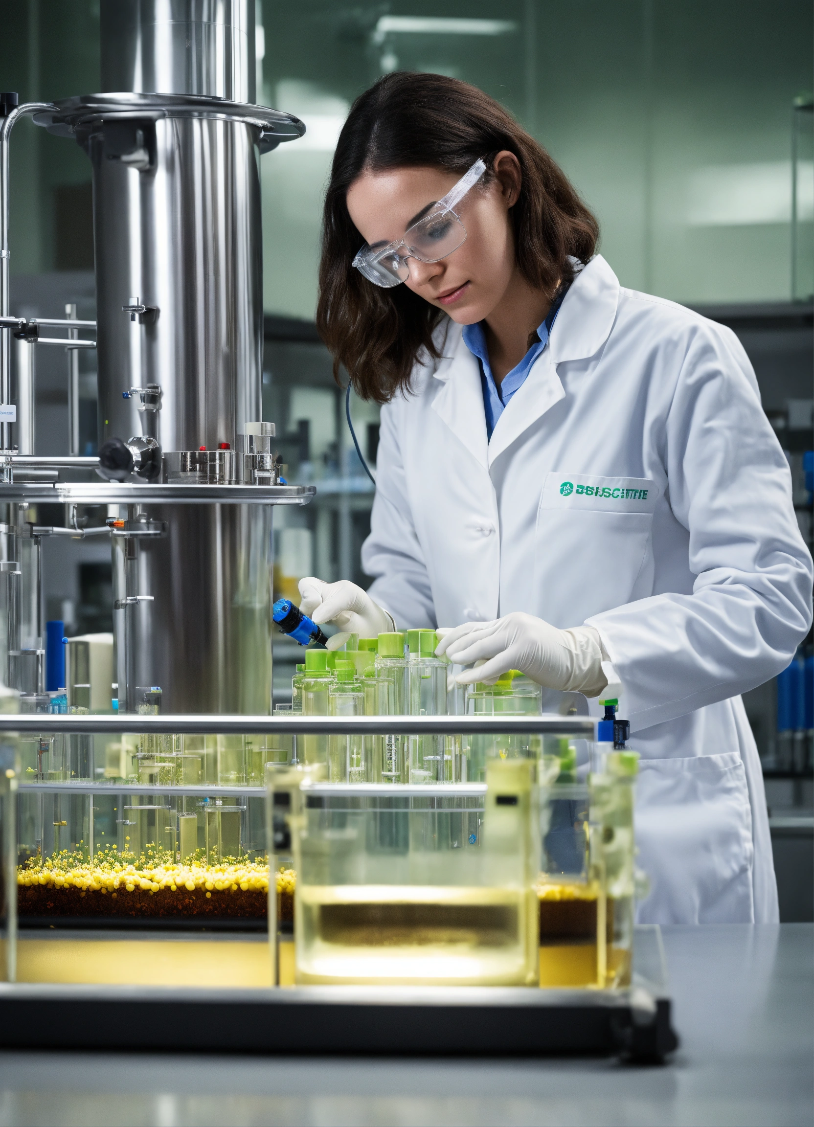 Lexica - Female scientist in a white labcoat working on a benchtop ...