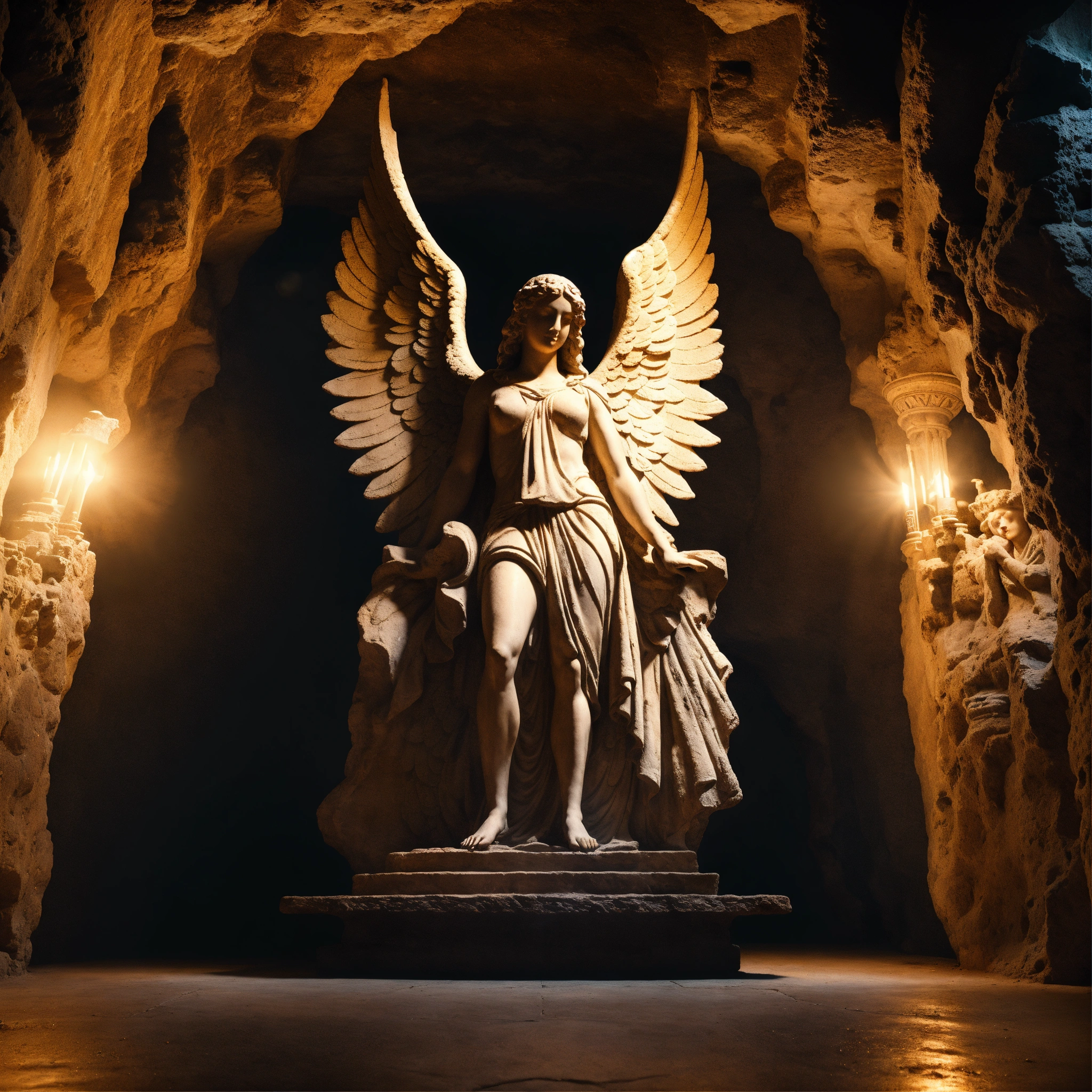 Lexica - Colossal angel statue on the bottom of a deep ornamented ...