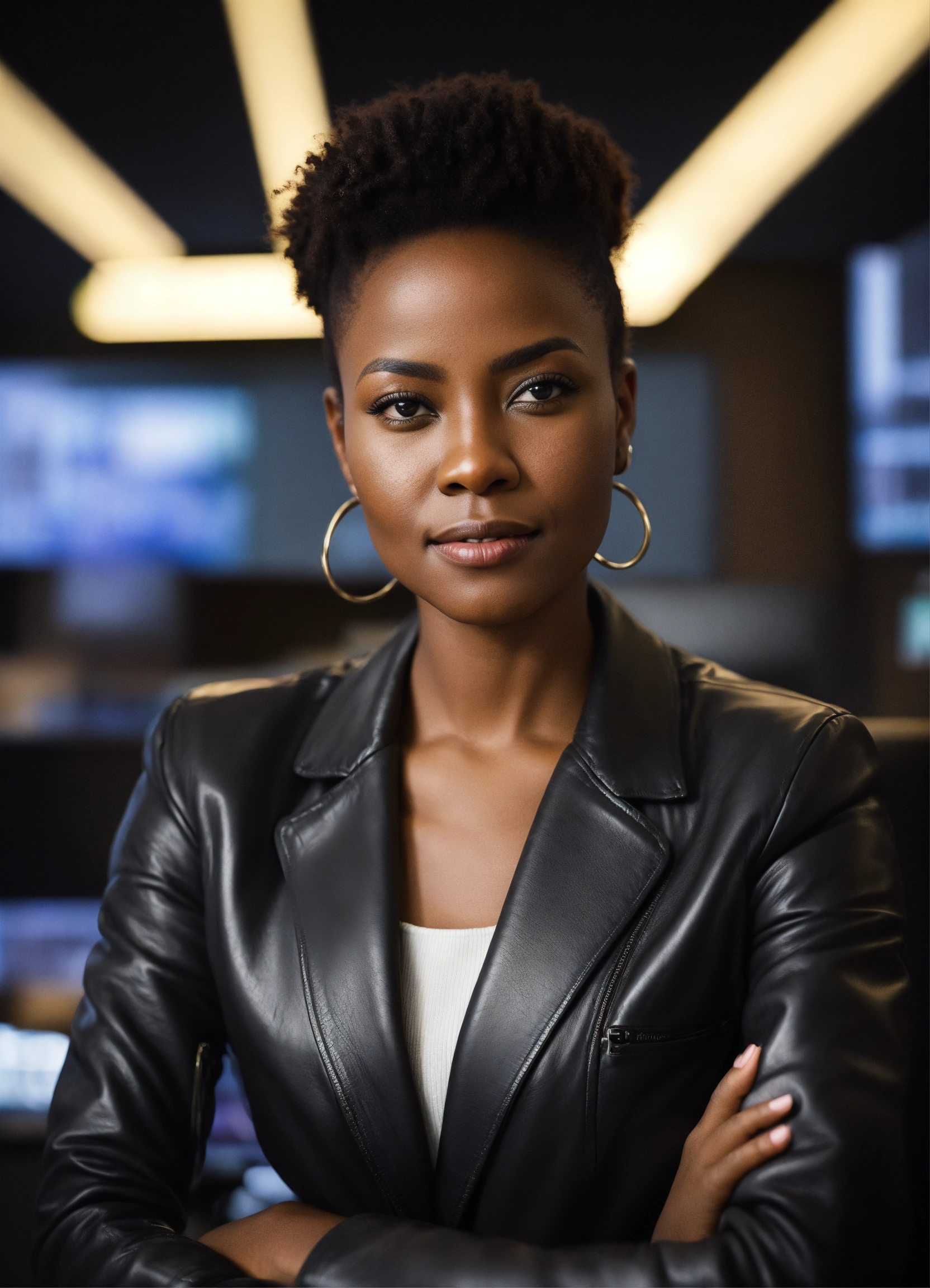 Lexica - Confident extreme close-up portrait of a female African ...