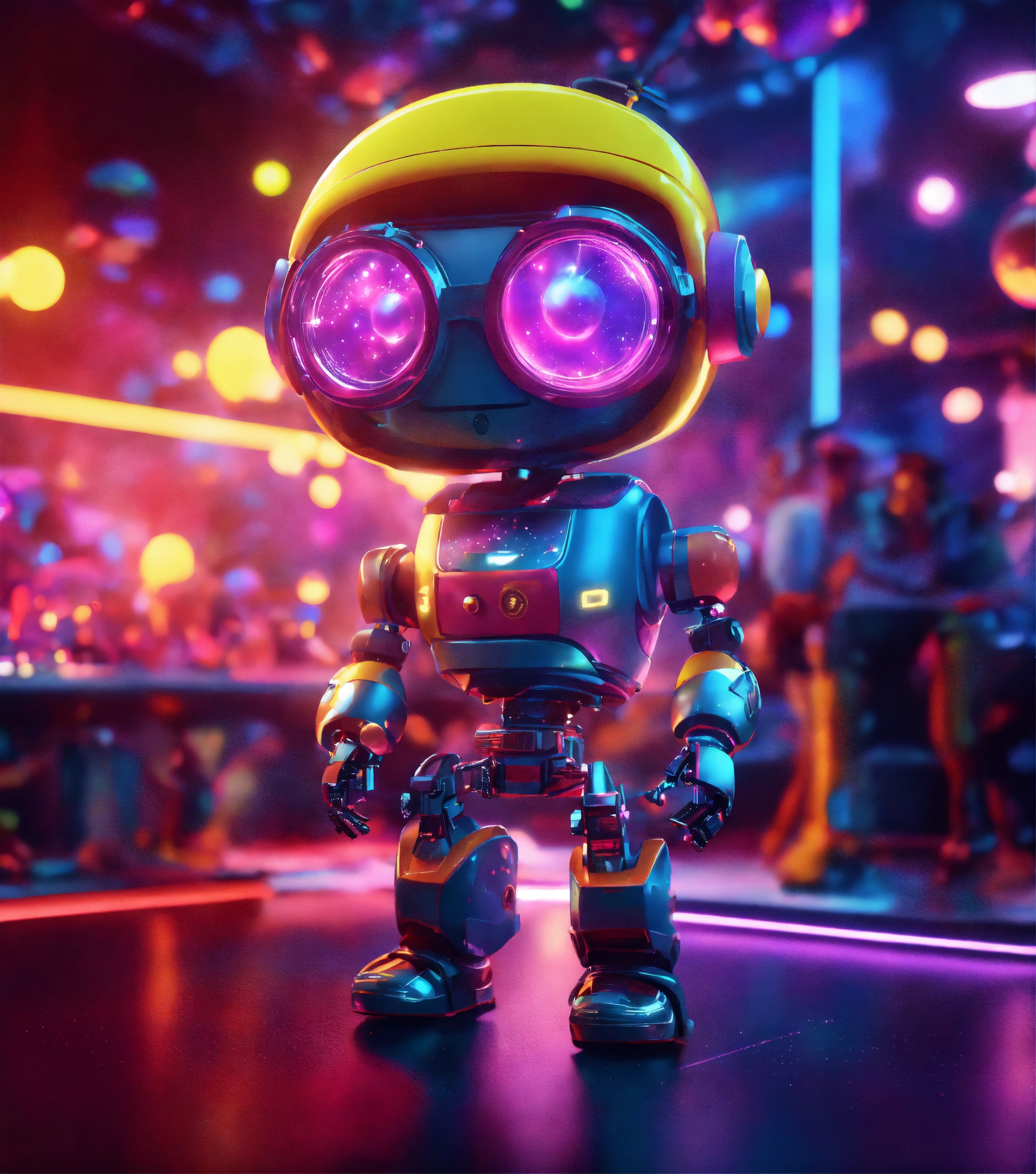 Lexica - Zoom out on funky cartoon robot rockstar with cool big NEBULA ...