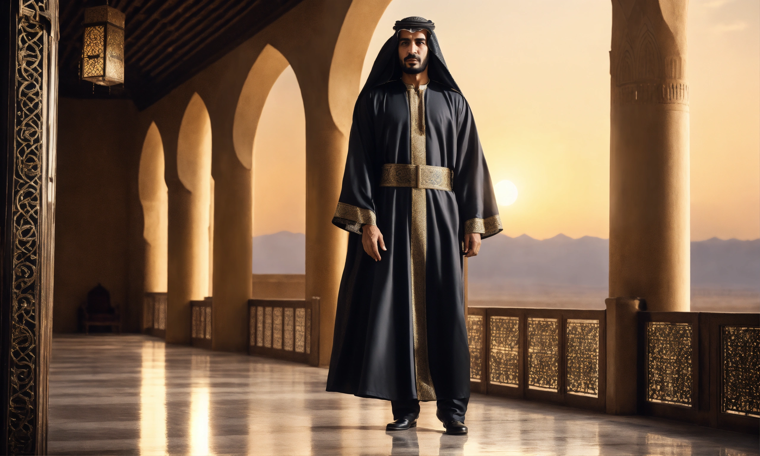 Lexica - Saudi old prince, traditional costume, standing, looking side ...