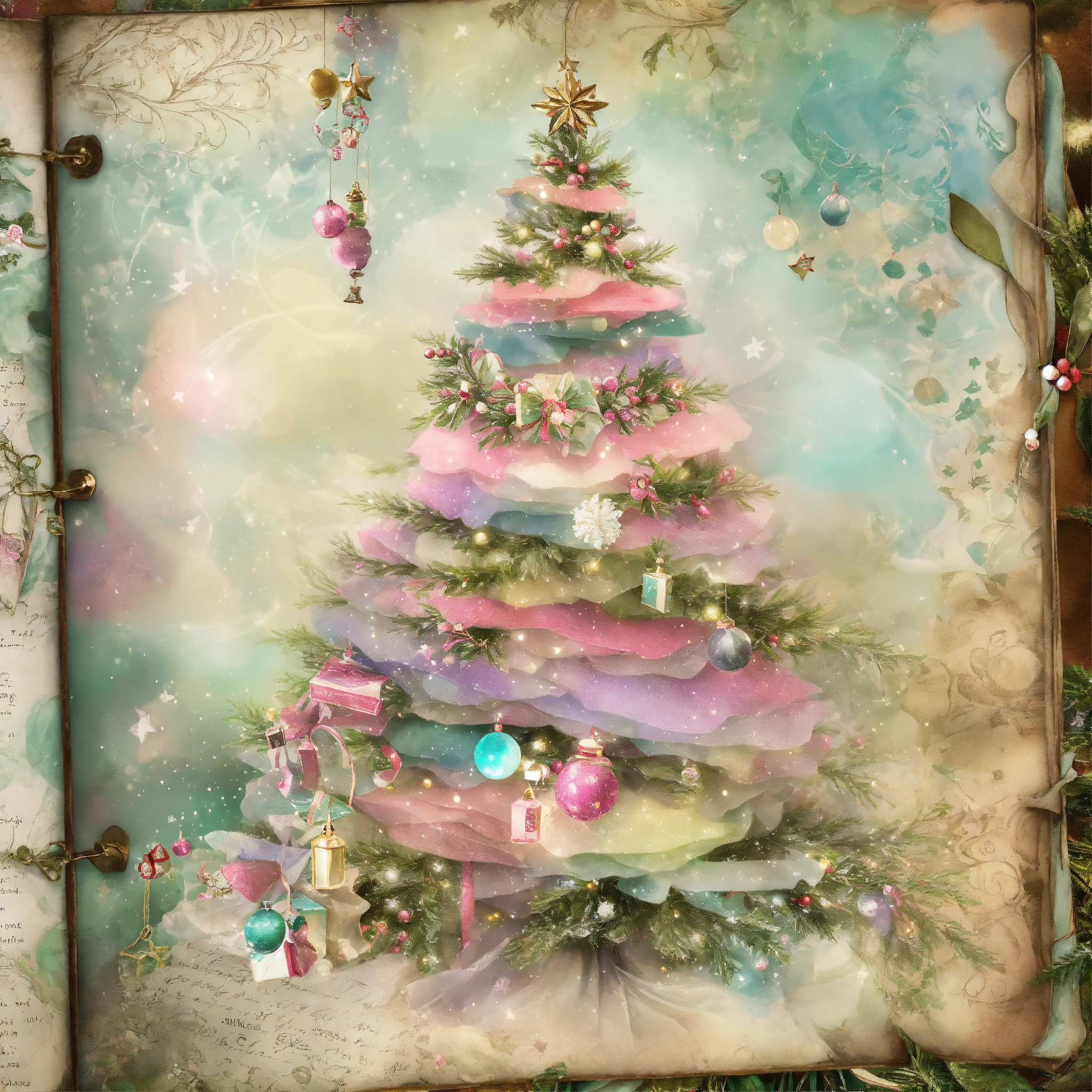 Lexica - Shabby chic dreamy mist pastel junk journals Christmas tree ...