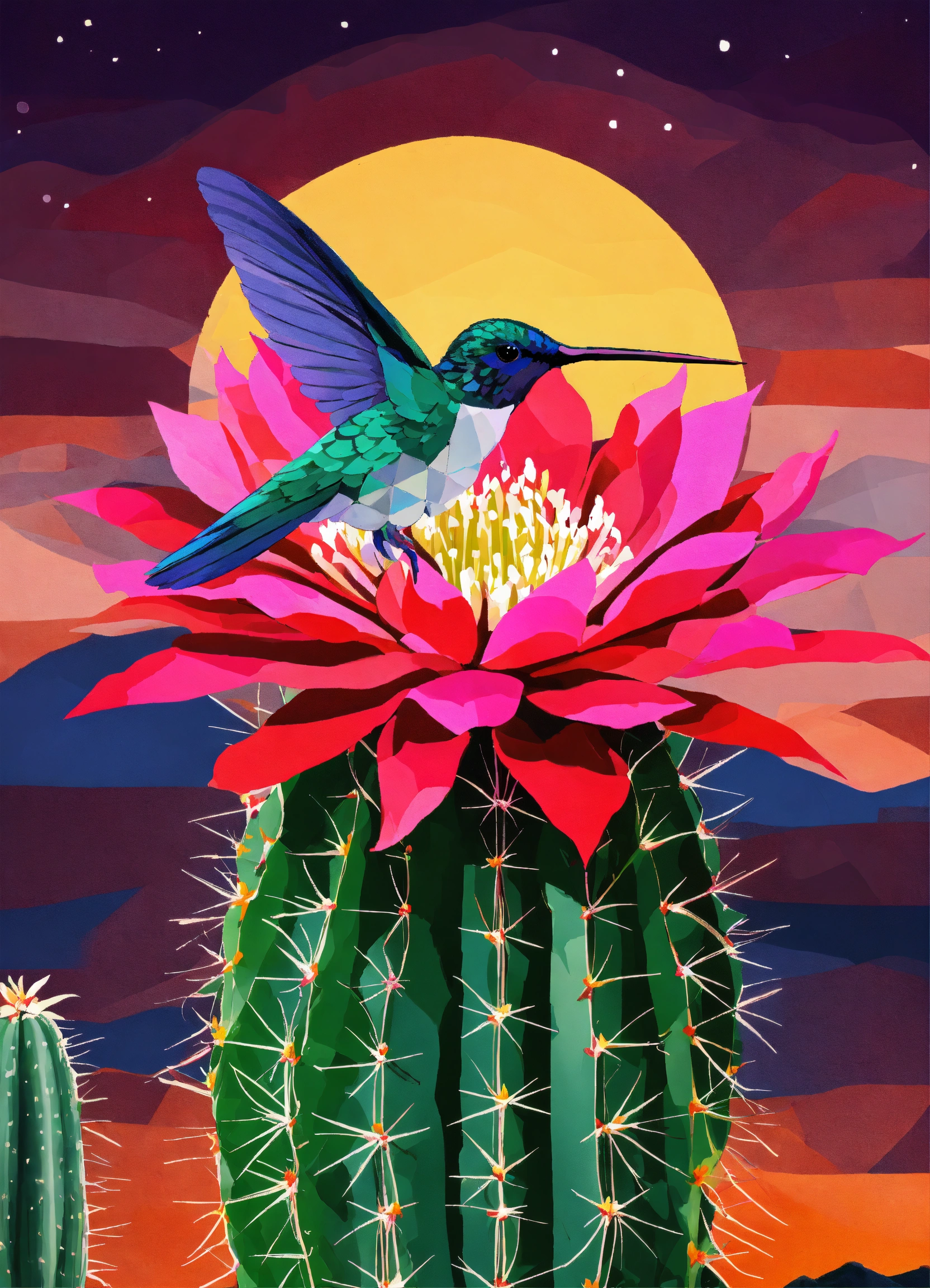 Lexica - Hummingbird cactus flower colorful background arizona desert ...