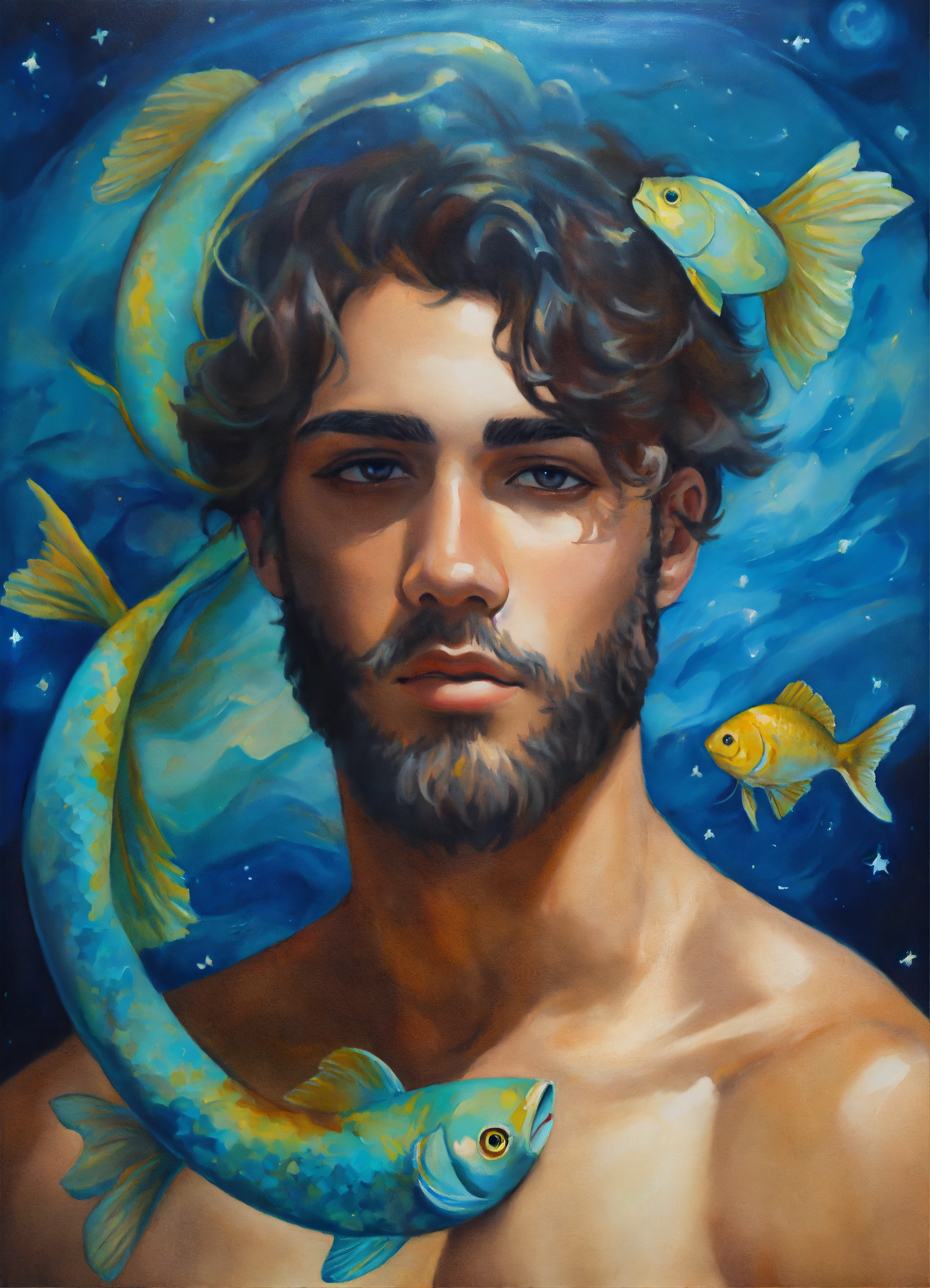 Lexica - Oil painting of the astrological sign male pisces as a person