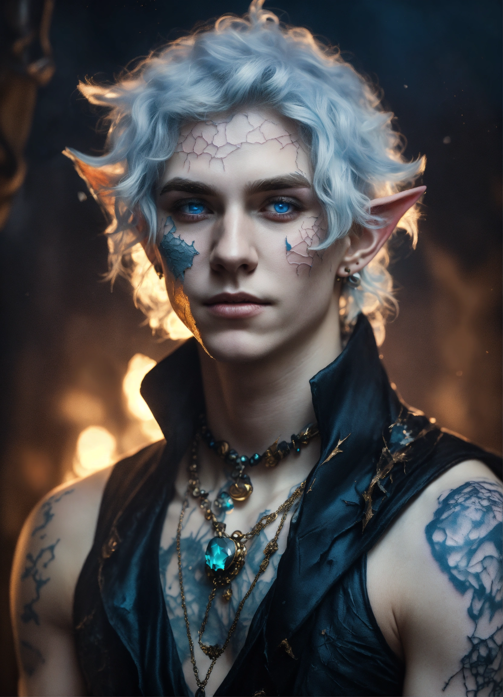 Lexica - Fantasy portrait of a tatooed sickly pale-skinned male elf ...