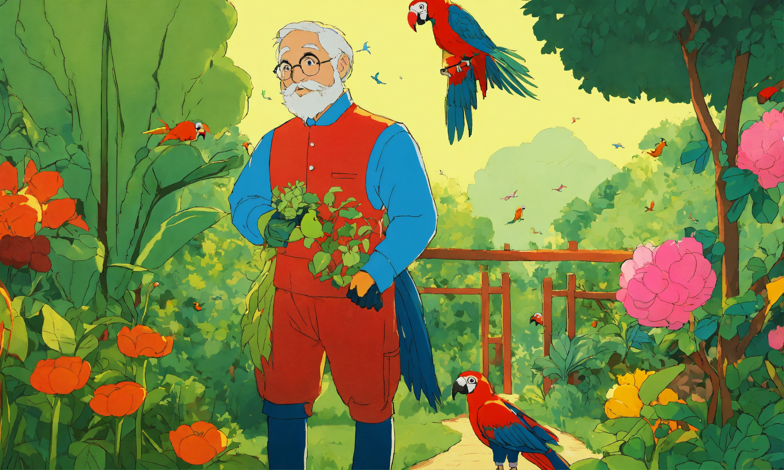 Lexica - Garden with parrots and a gardener, style of Hayao Miyazaki ...