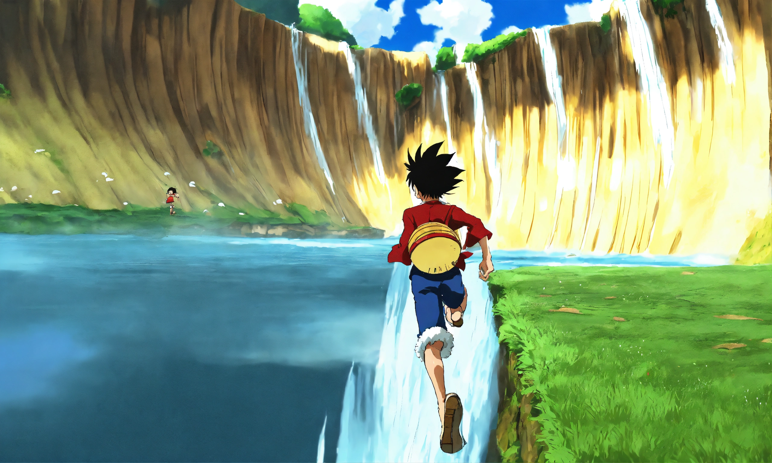 Lexica - Monkey D. Luffy running after a waterfall thats running from him