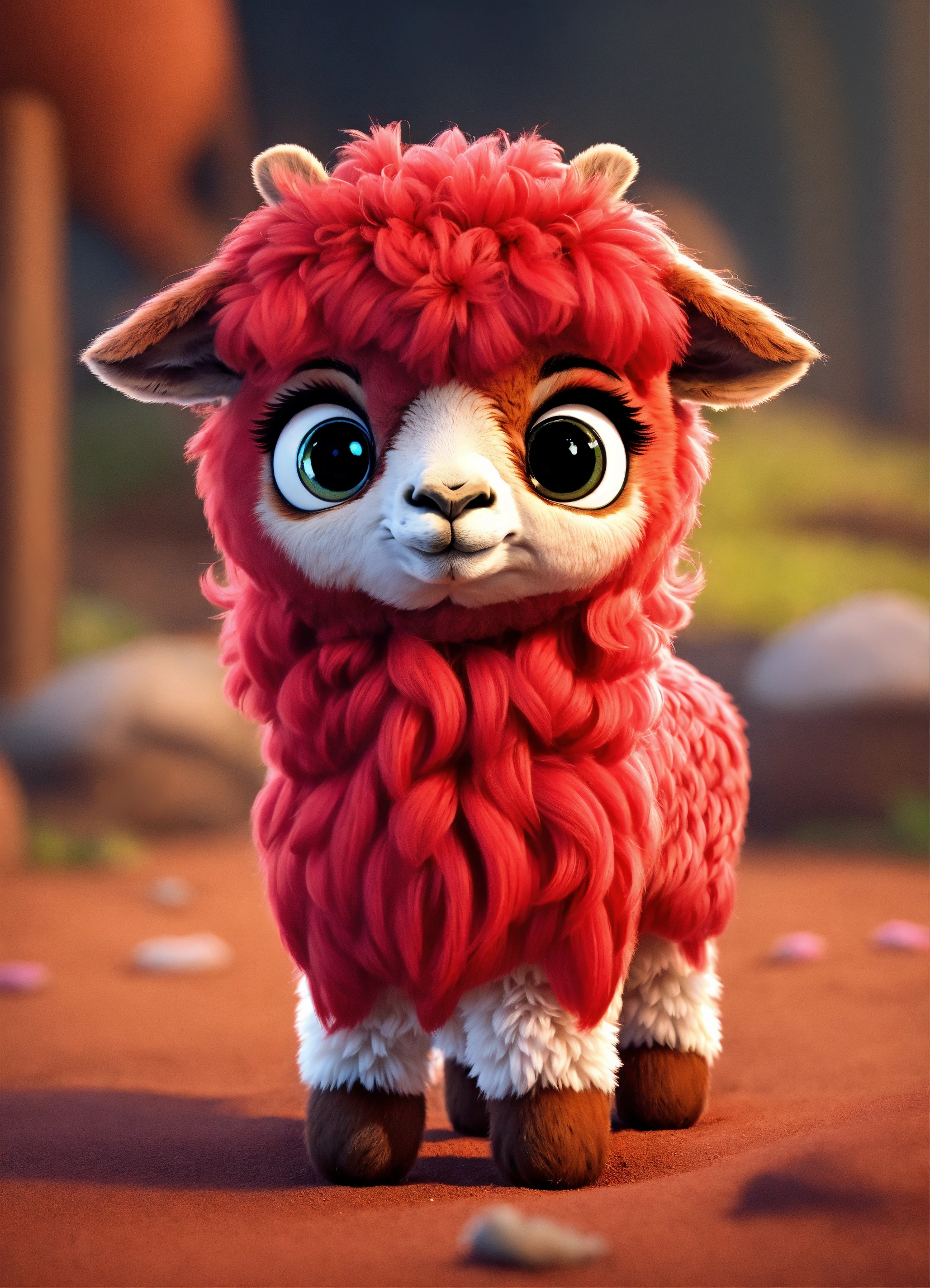 Lexica - A cute all red baby llama with big eyes, animated, cartoon ...