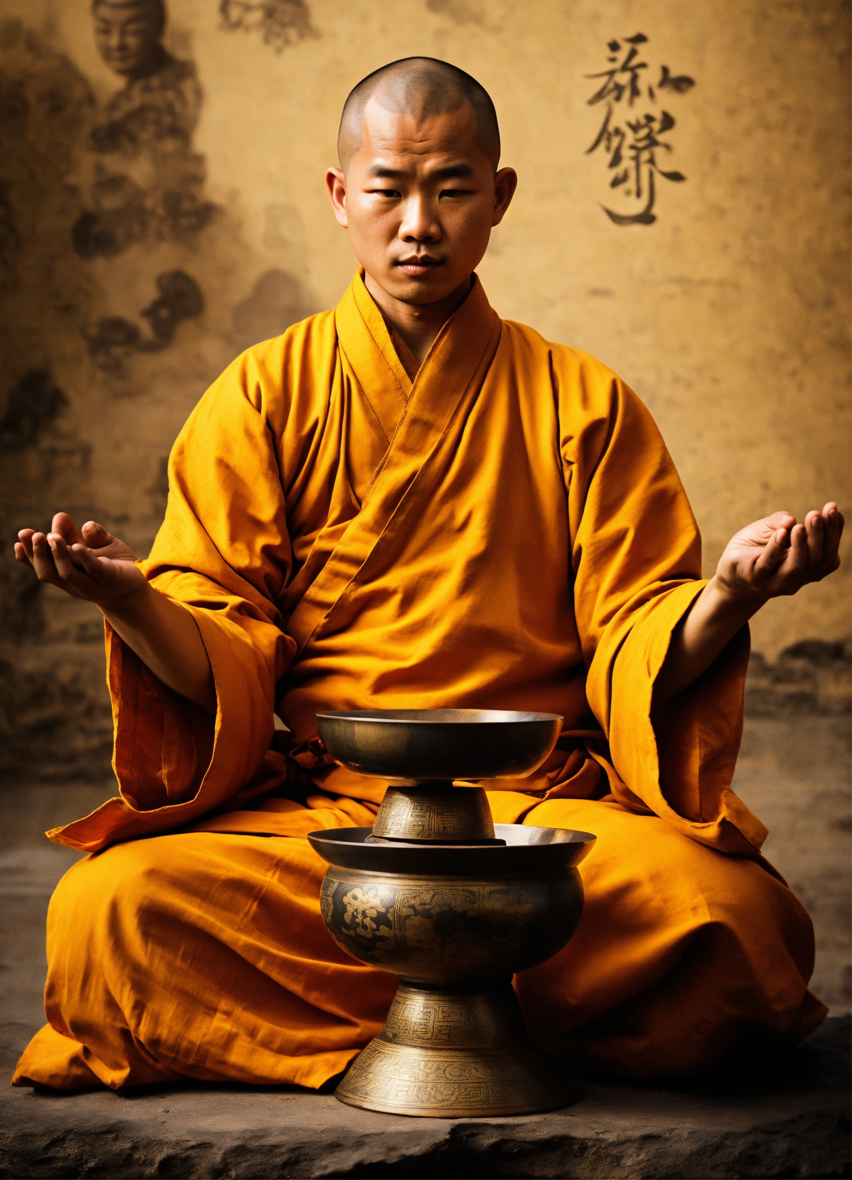 Lexica - Shaolin monk balancing with outstretched hands holding tibetan ...