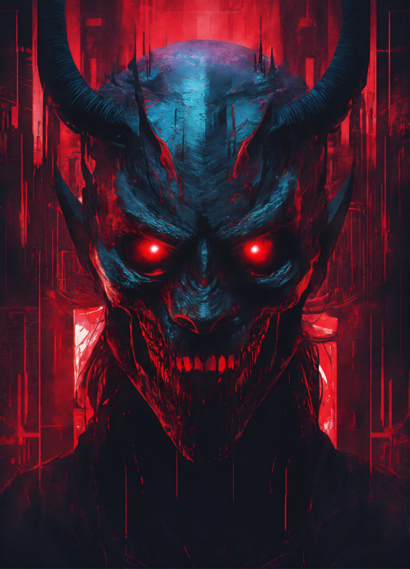 Lexica - Dark Illustration of a demon with crazy dark face detailed ...