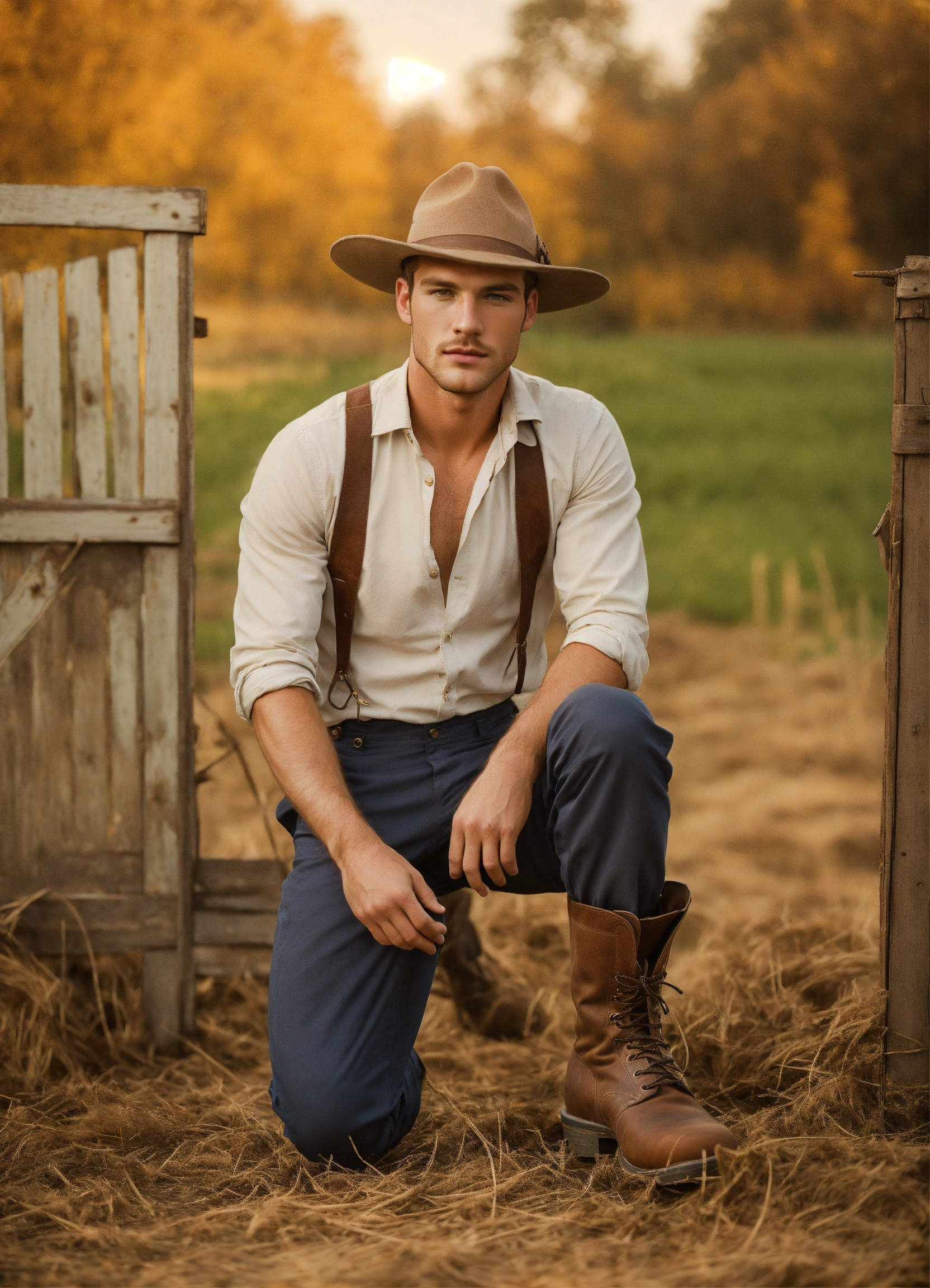 Lexica - Photo essay of handsome German male model, in a vintage farm ...