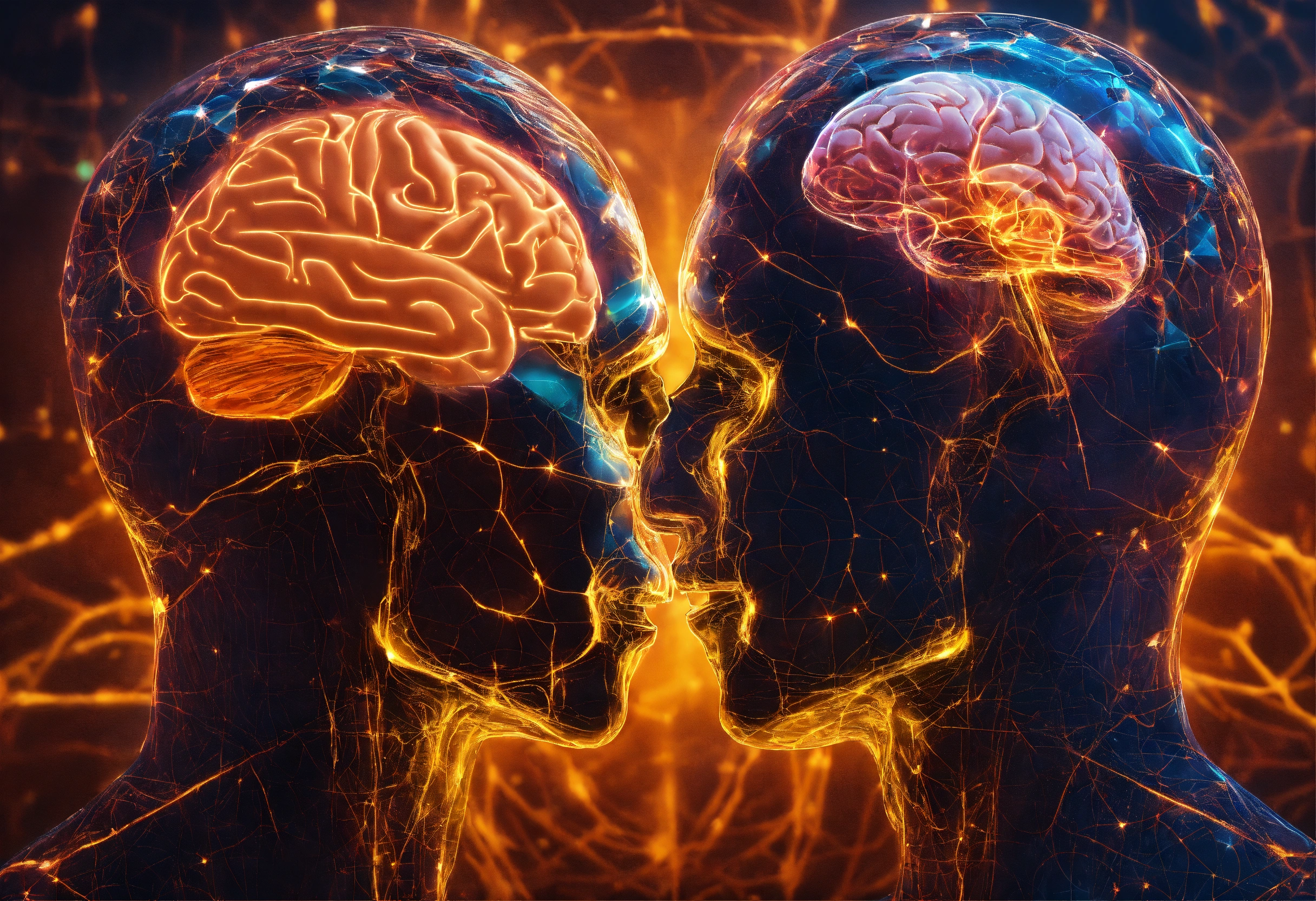 Lexica - 2 brain outlines, a pair of communicating minds.