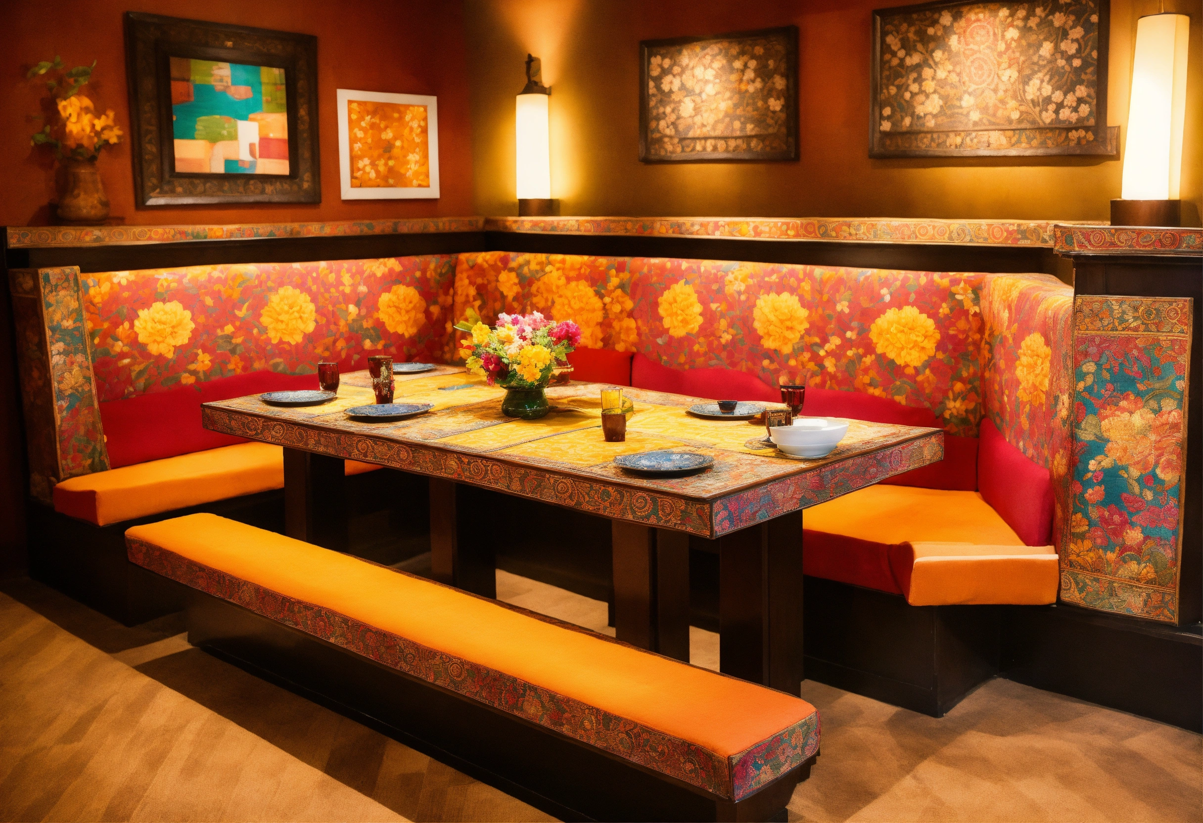 Lexica - "Create an image of a small wooden frame booth-style U-shaped ...