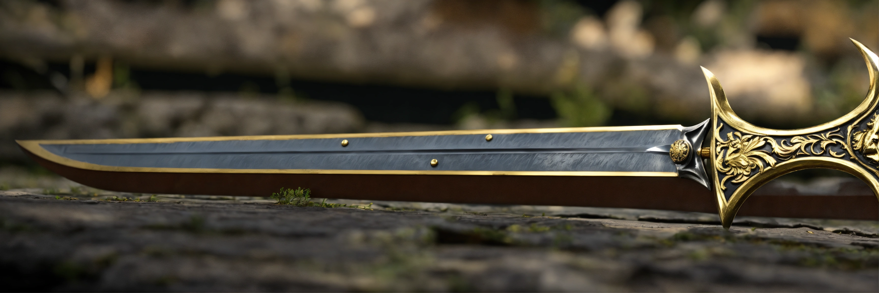 Lexica - Black bladed claymore sword with golden wolf head cross guard ...