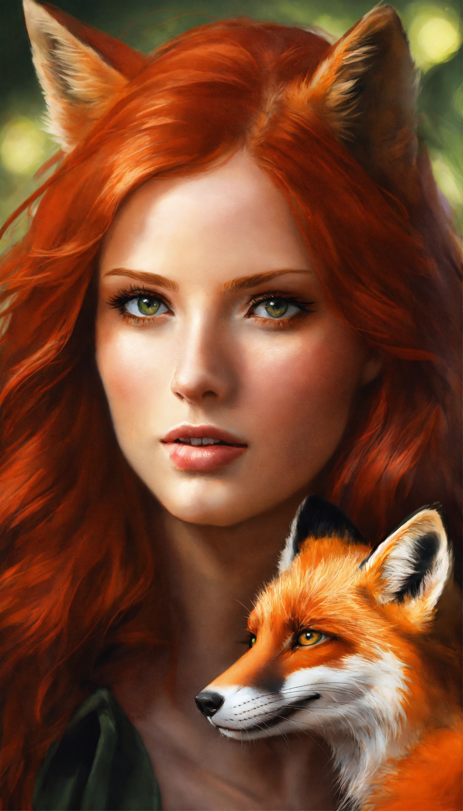 Lexica - Drawing of a redheaded woman with a cunning look stroking a ...