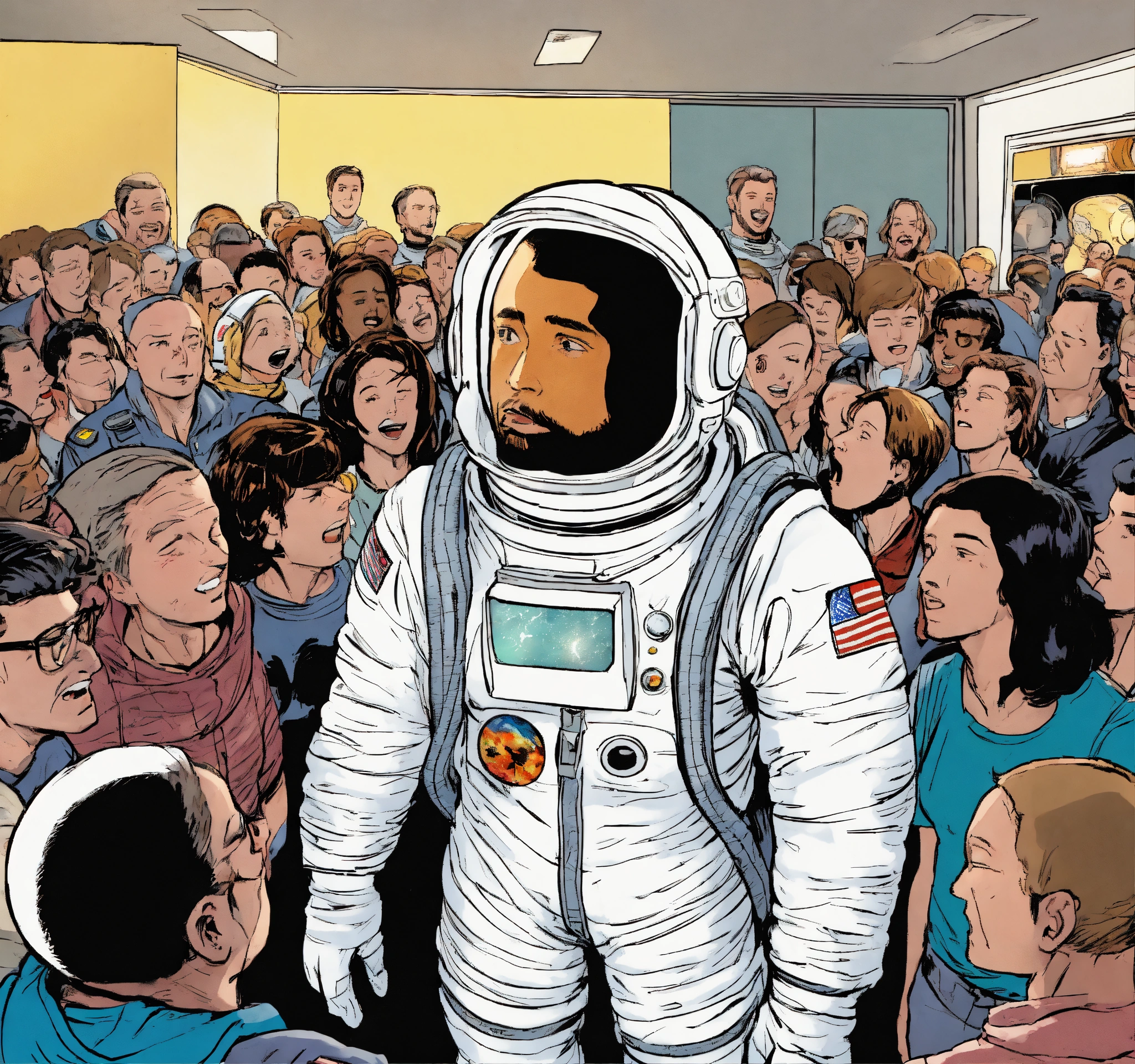 Lexica - Comic an astronaut in a white spacesuit with no helmet on his ...