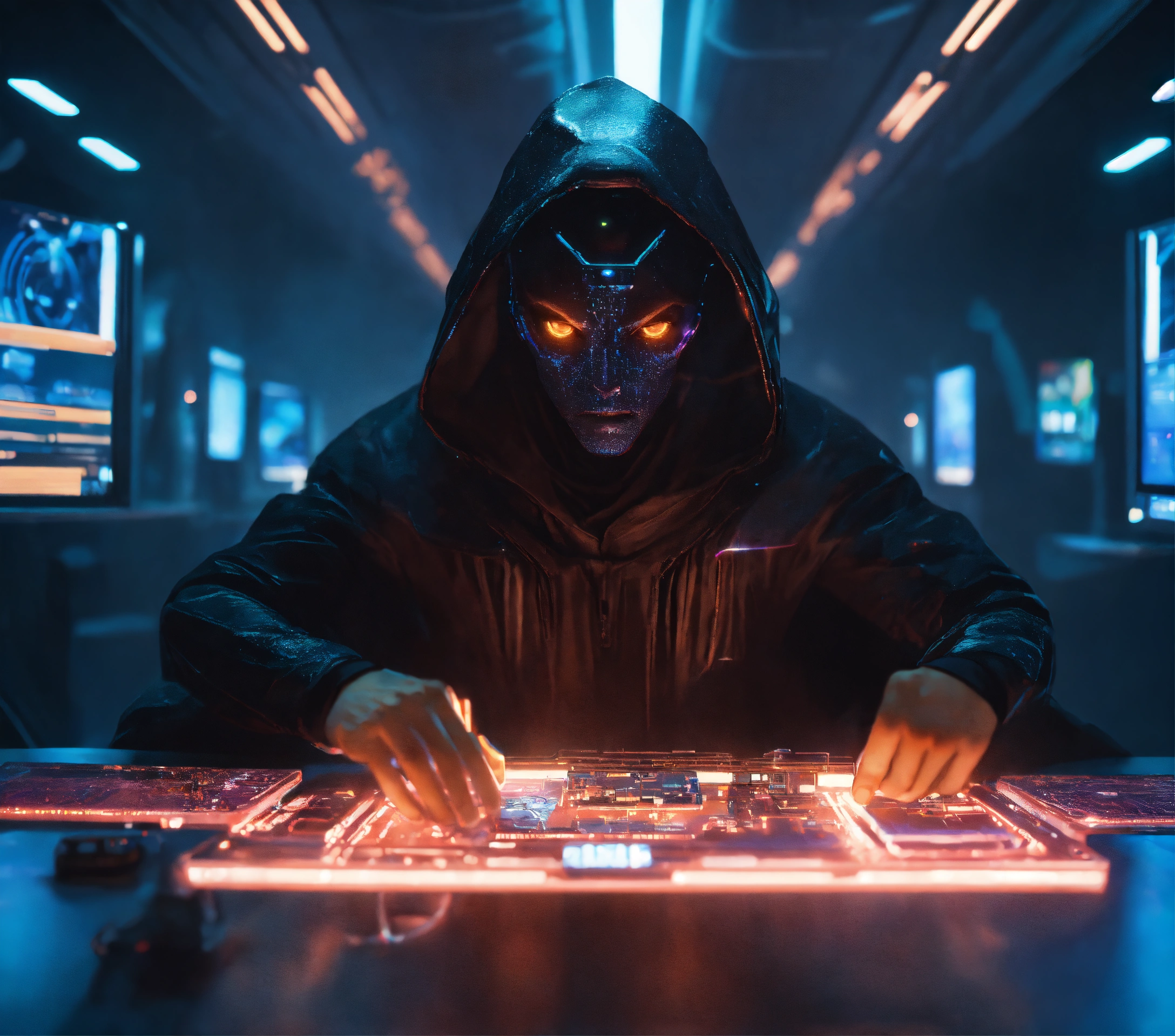 Lexica - Male alien mutant half cyborg half monster hacker wearing a ...