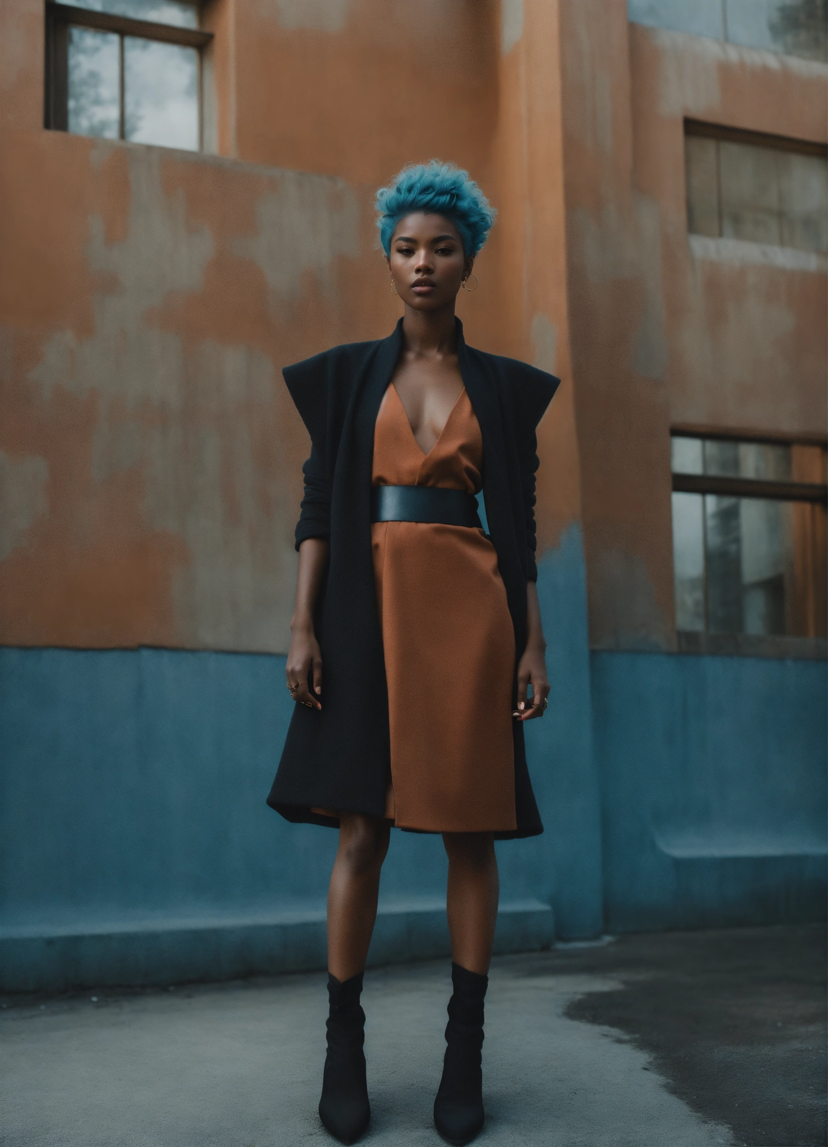 Lexica - Portrait of haute couture beautiful black woman fashion model with pale blue hair ...