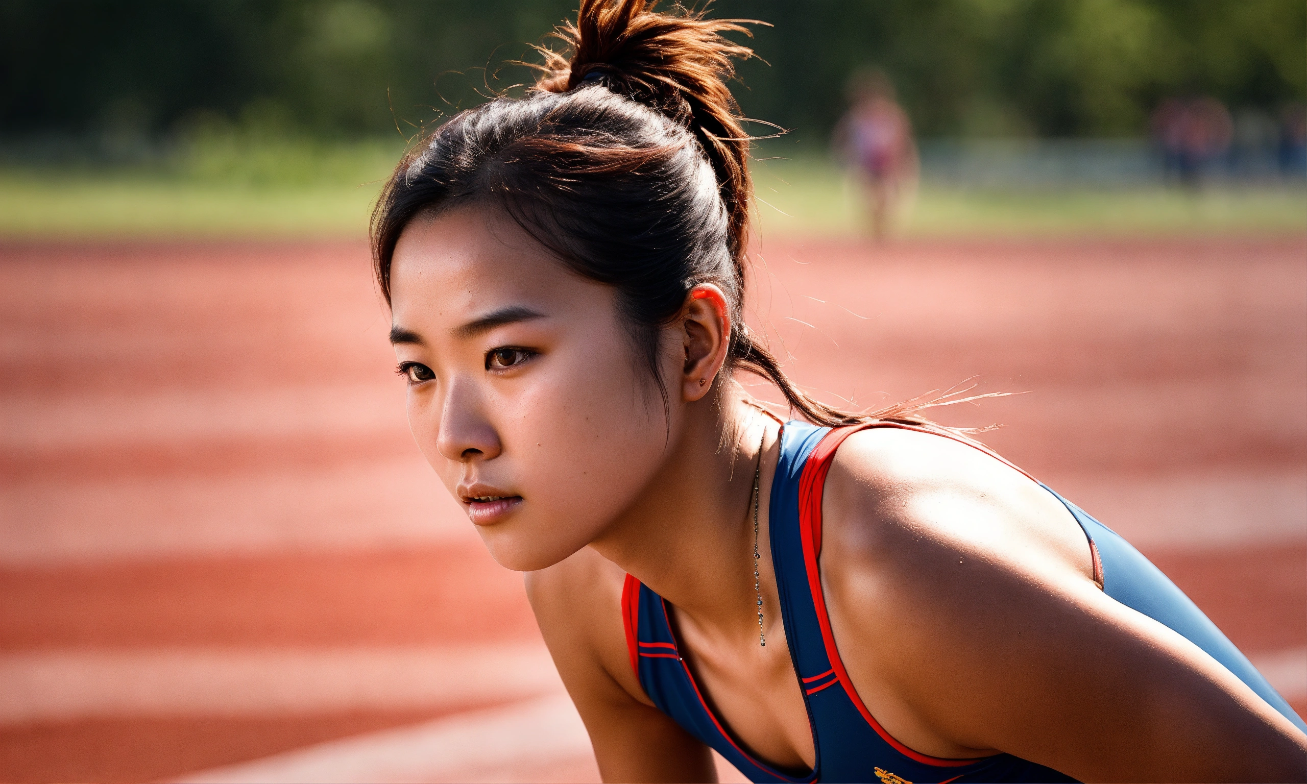 Lexica - Mid-day at a track field. Close-up shot of an 18-year-old ...