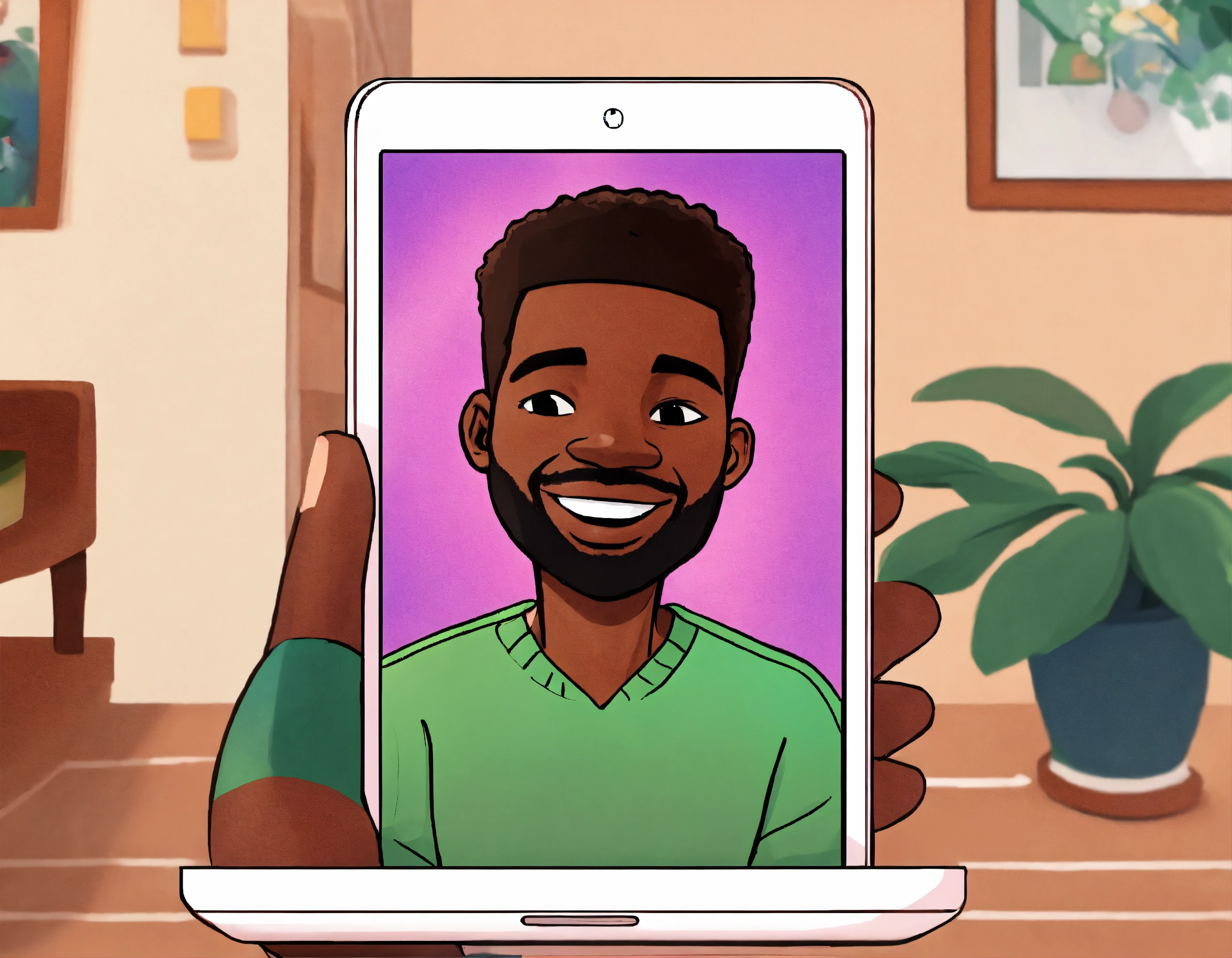 Lexica - A animated African American man on facetime.