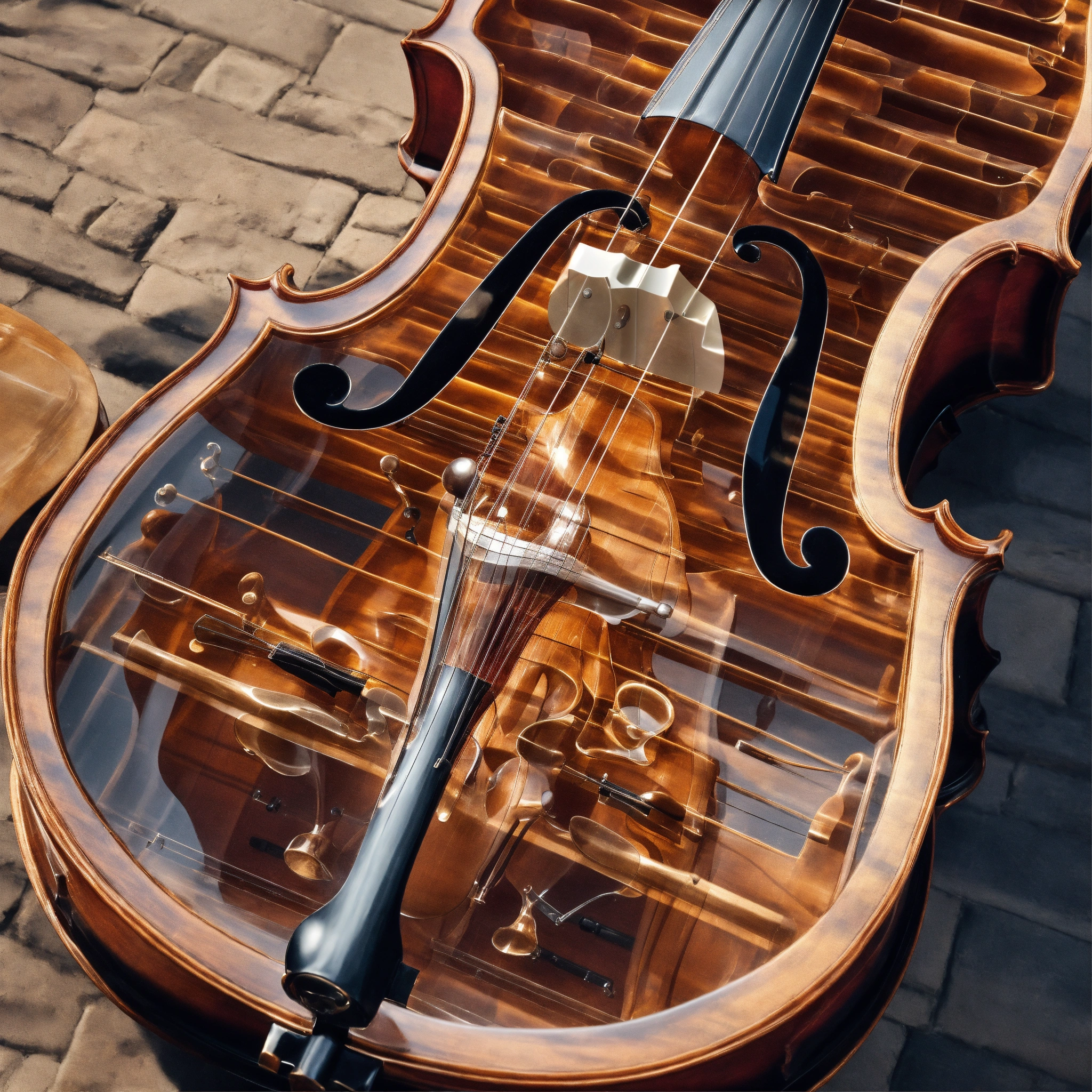 Lexica - A photorealistic closeup view of inside a transparent cello ...