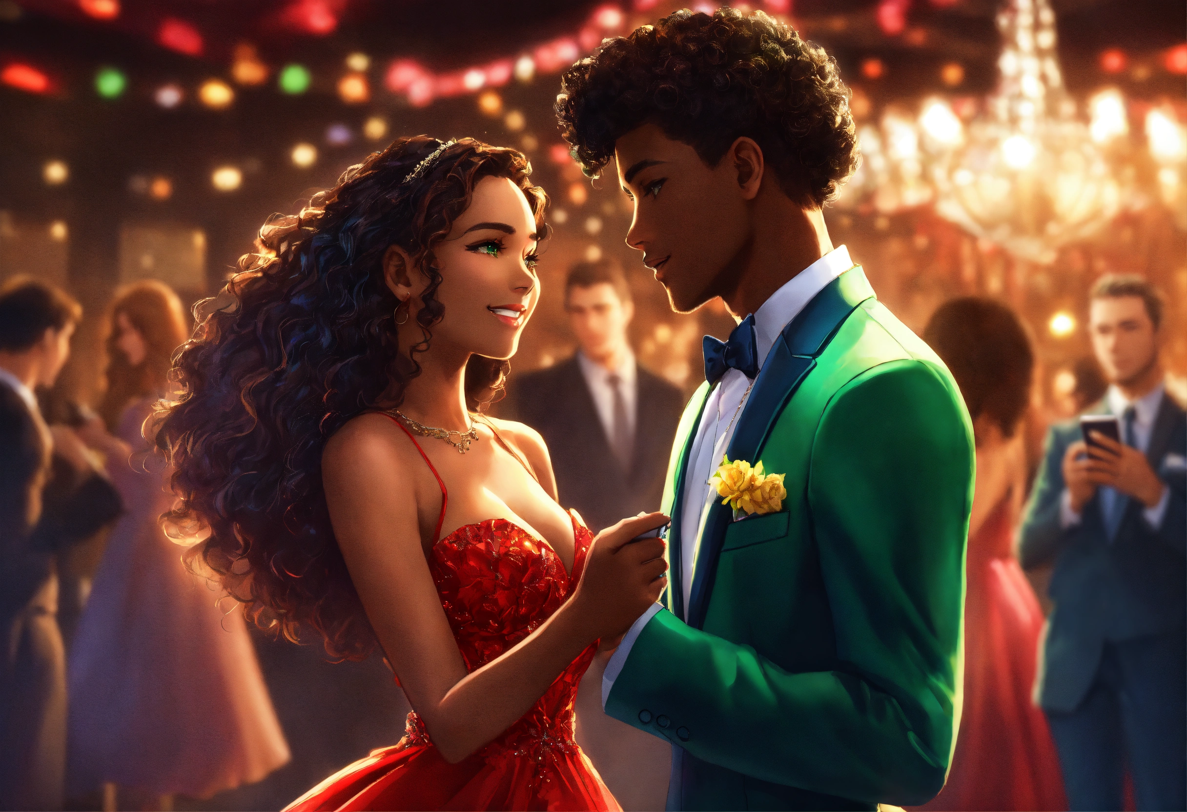 Lexica - Anime; cartoon; ultra realistic; 4K, both looking at the phone ...