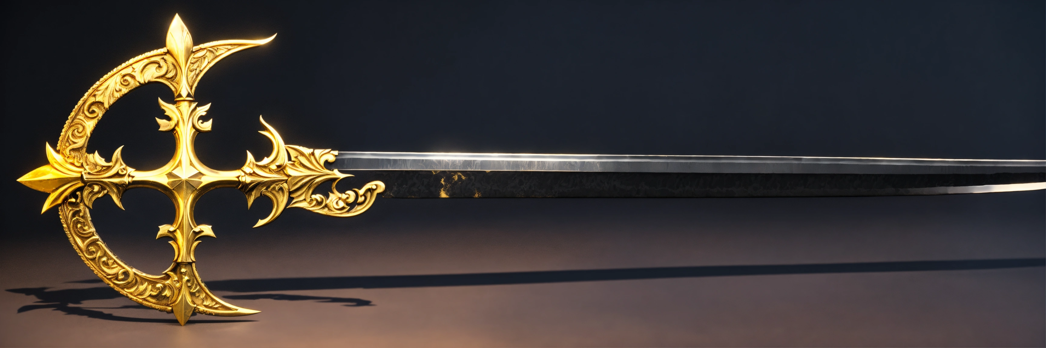 Lexica - Black bladed claymore sword with golden wolf head cross guard ...