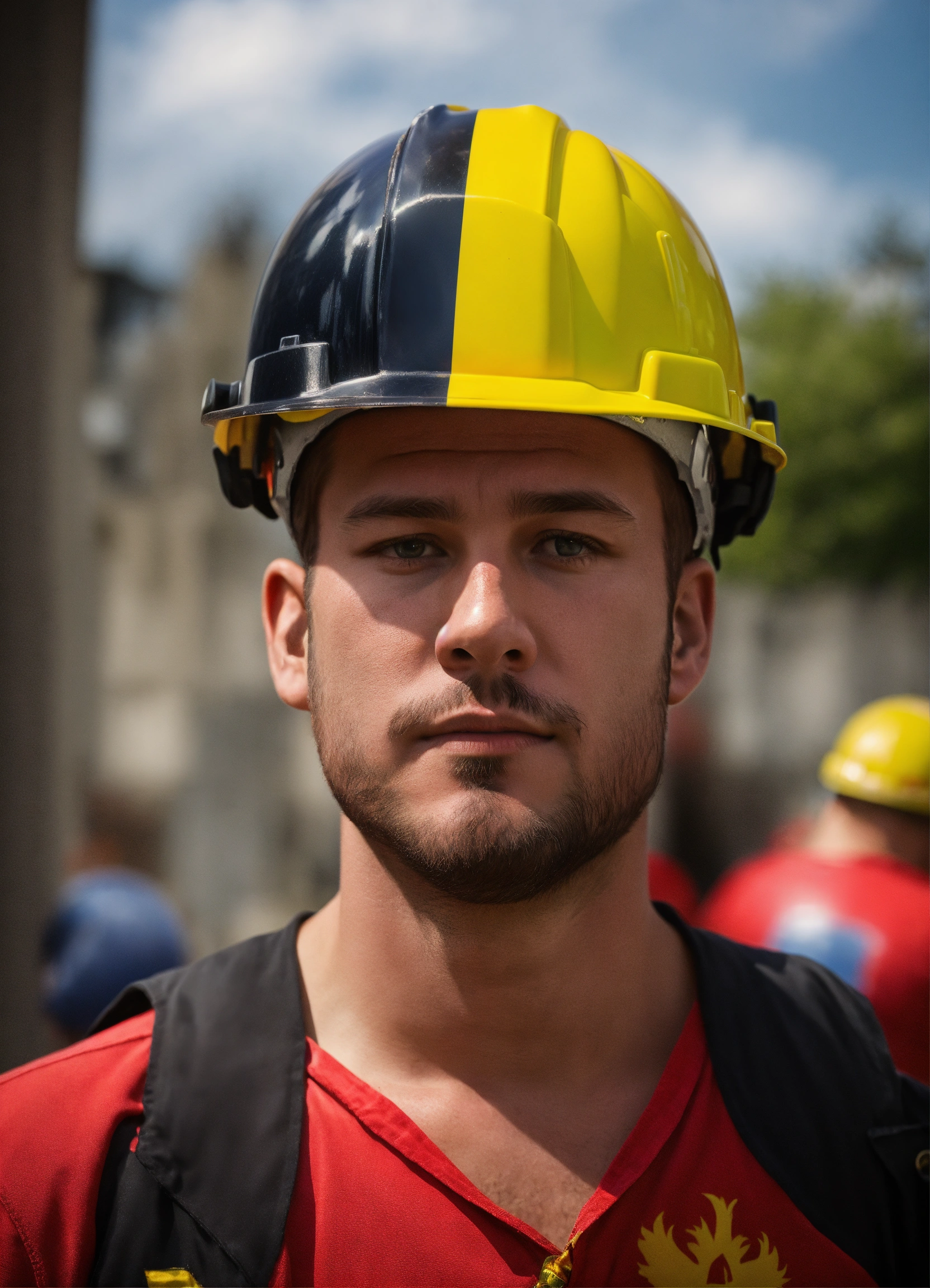 Lexica - A belgium construction worker wearing a helmet on his head ...