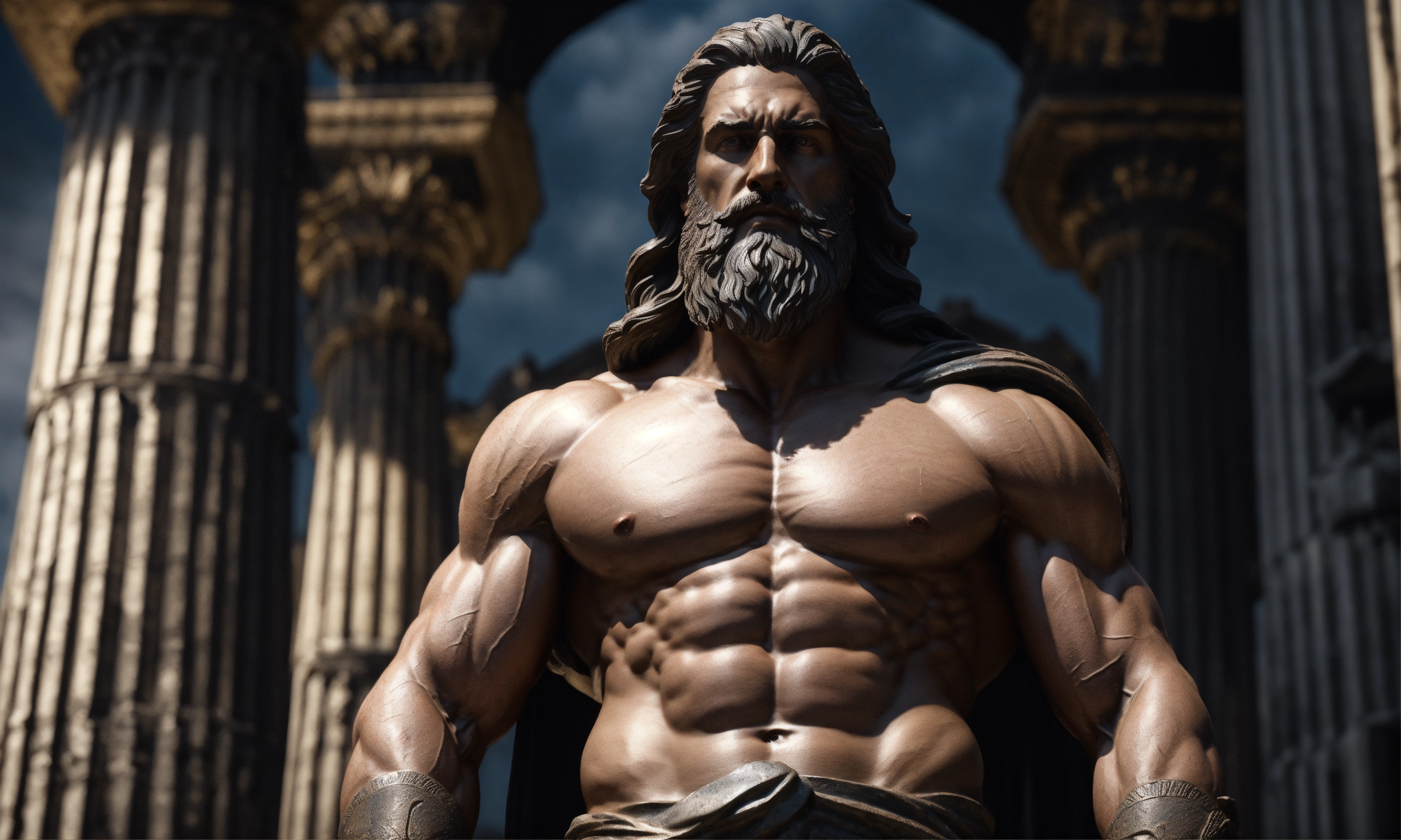 Lexica - A muscular statue of a strong Greek man with a beard and scars ...