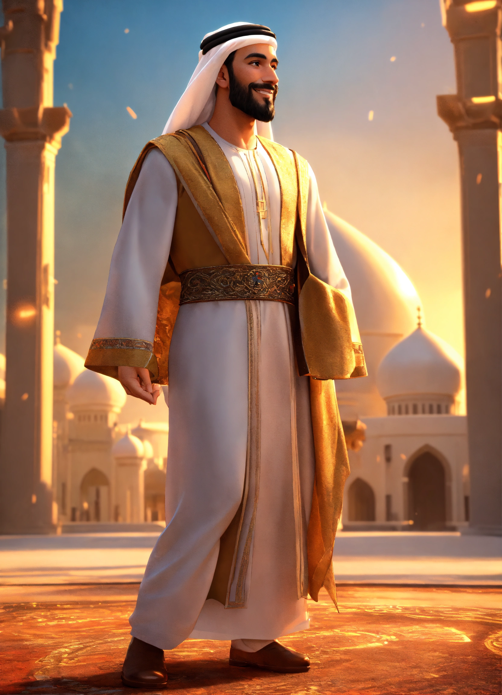 Lexica - Create a 3D rendering of a wealthy Arab male sheikh from Dubai ...