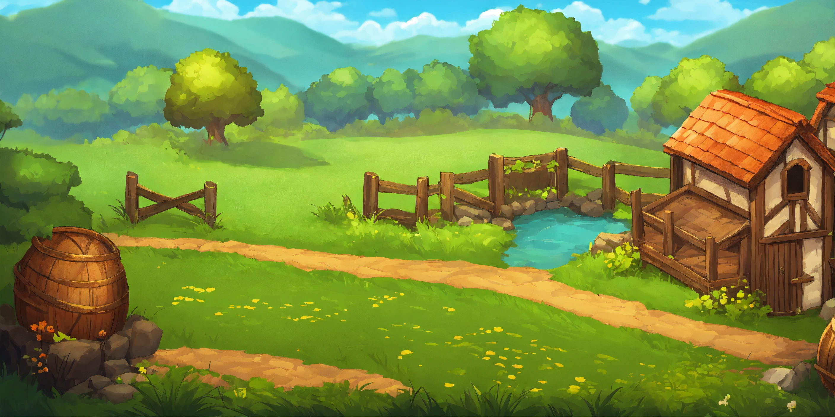 Lexica - Countryside landscape background for a browser game, top down ...