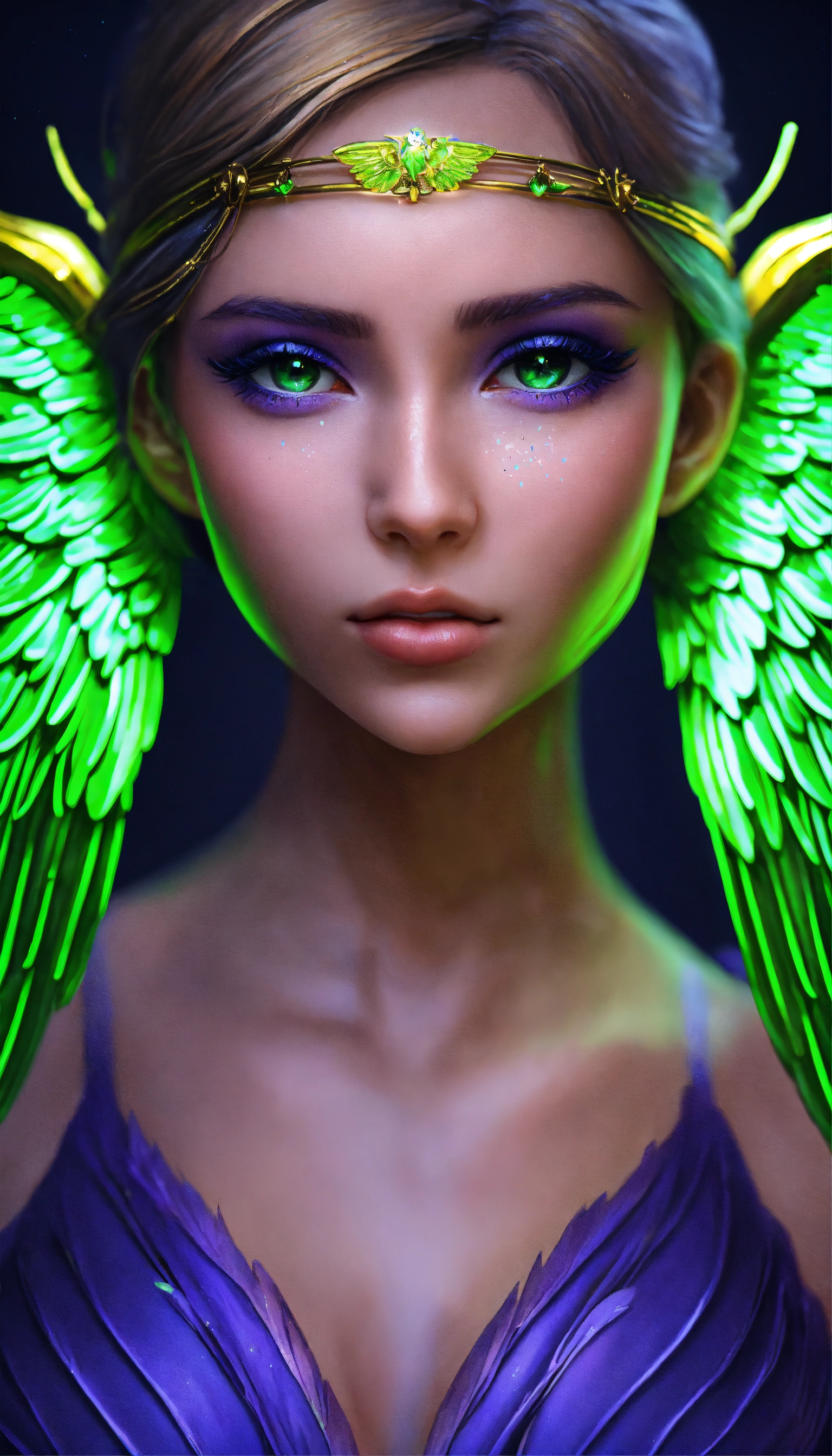 Lexica - Beautiful and perfect small neon green angel wings with violet ...