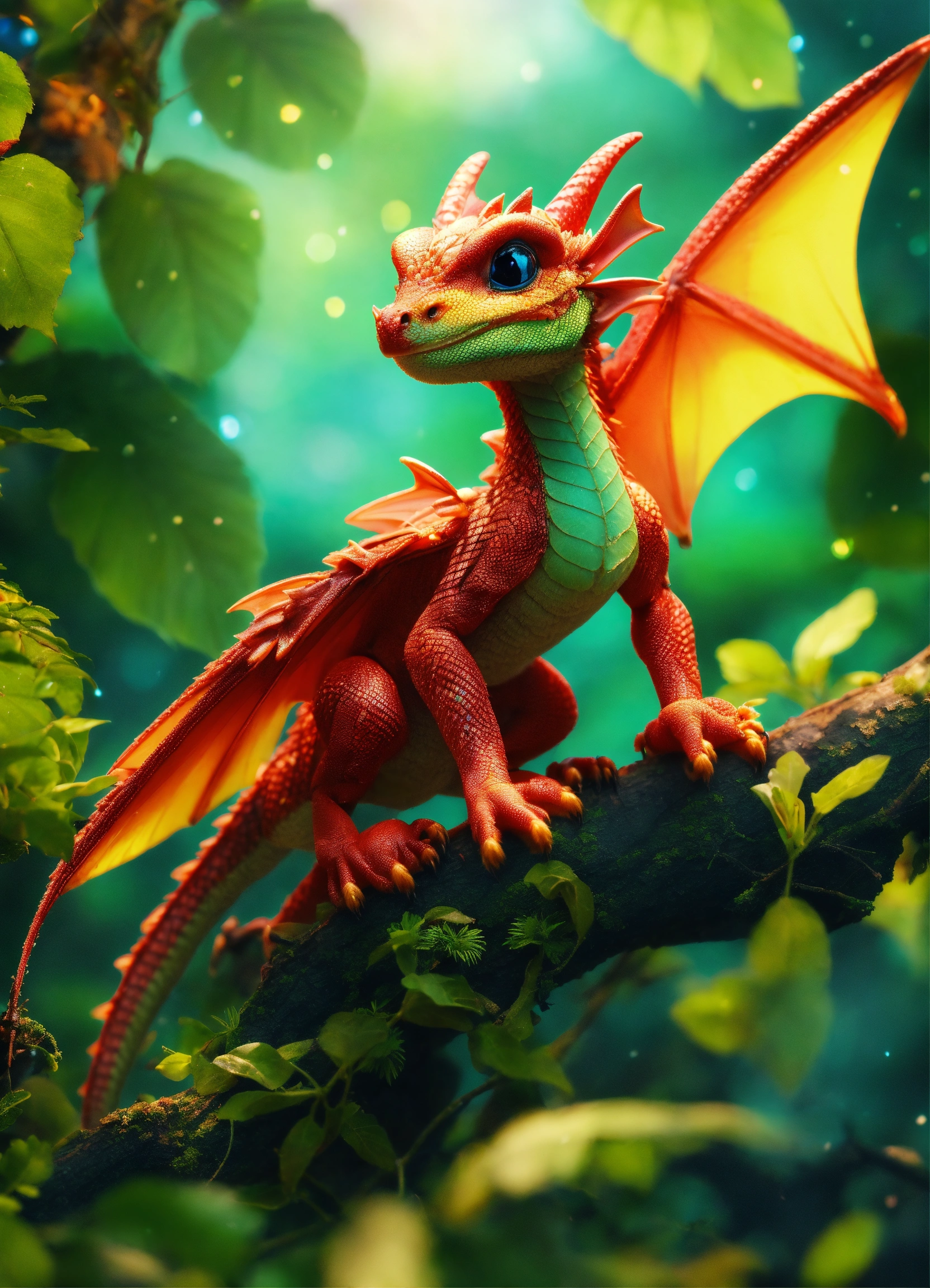 Lexica - A beautiful baby dragon with beautiful wings sitting on a limb ...