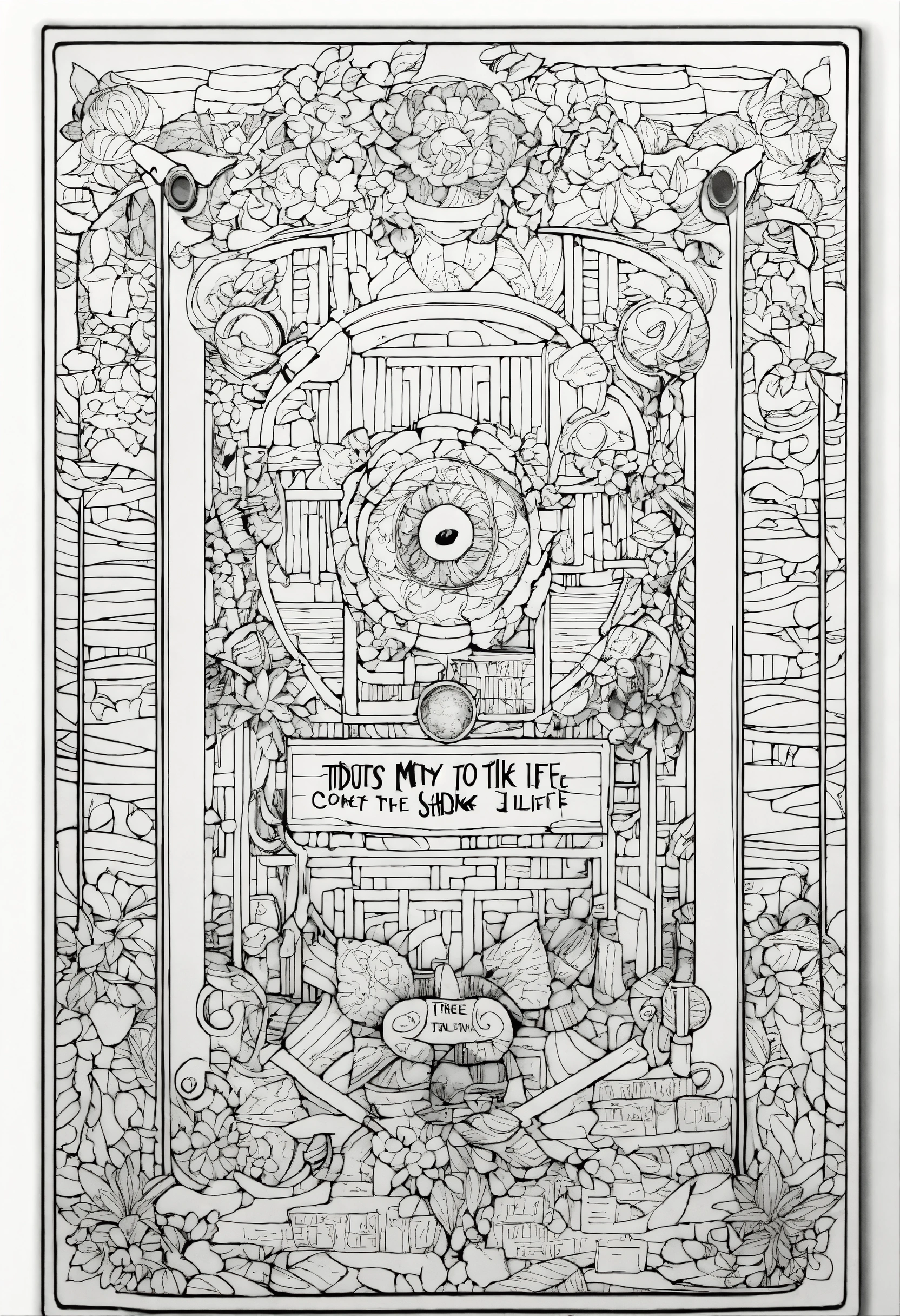 Lexica - Coloring page for adults, bold lines, dark lines, sign with a ...