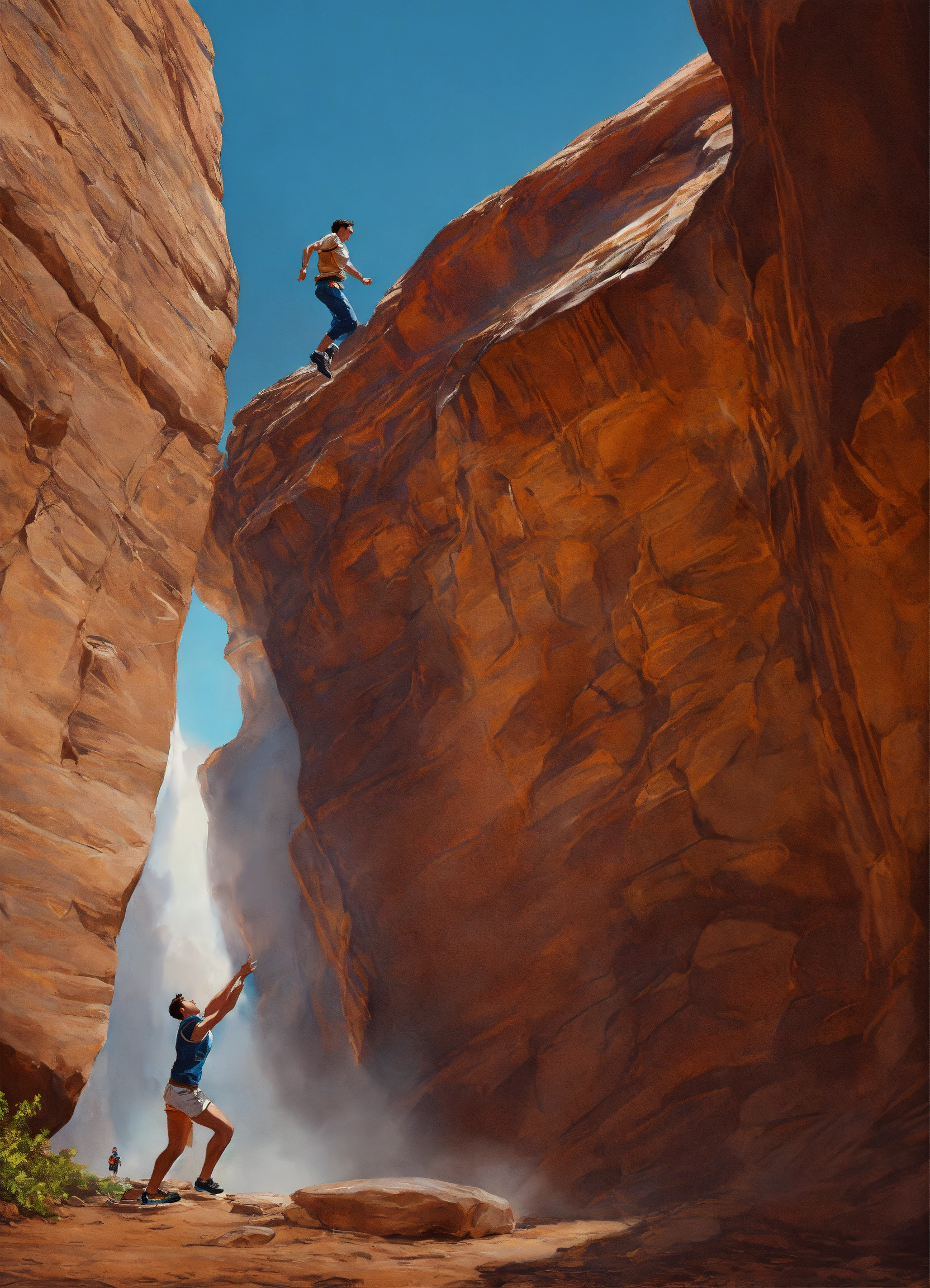 Lexica - Human propel into the air by a rock, digital painting ...