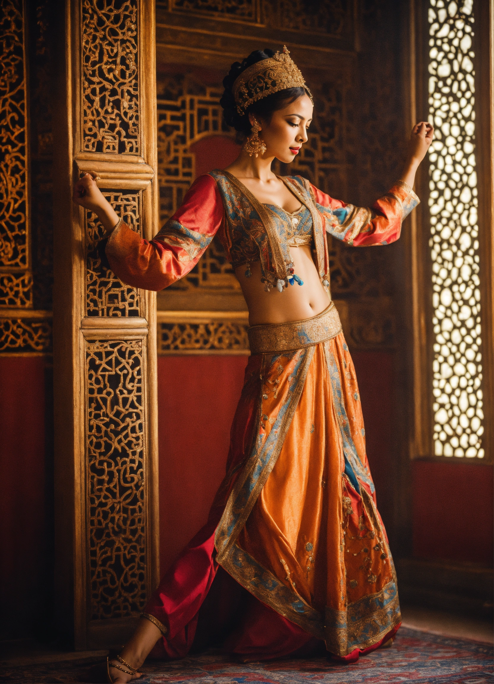 Lexica - Photo portrait of odalisque dancing in oriental palace