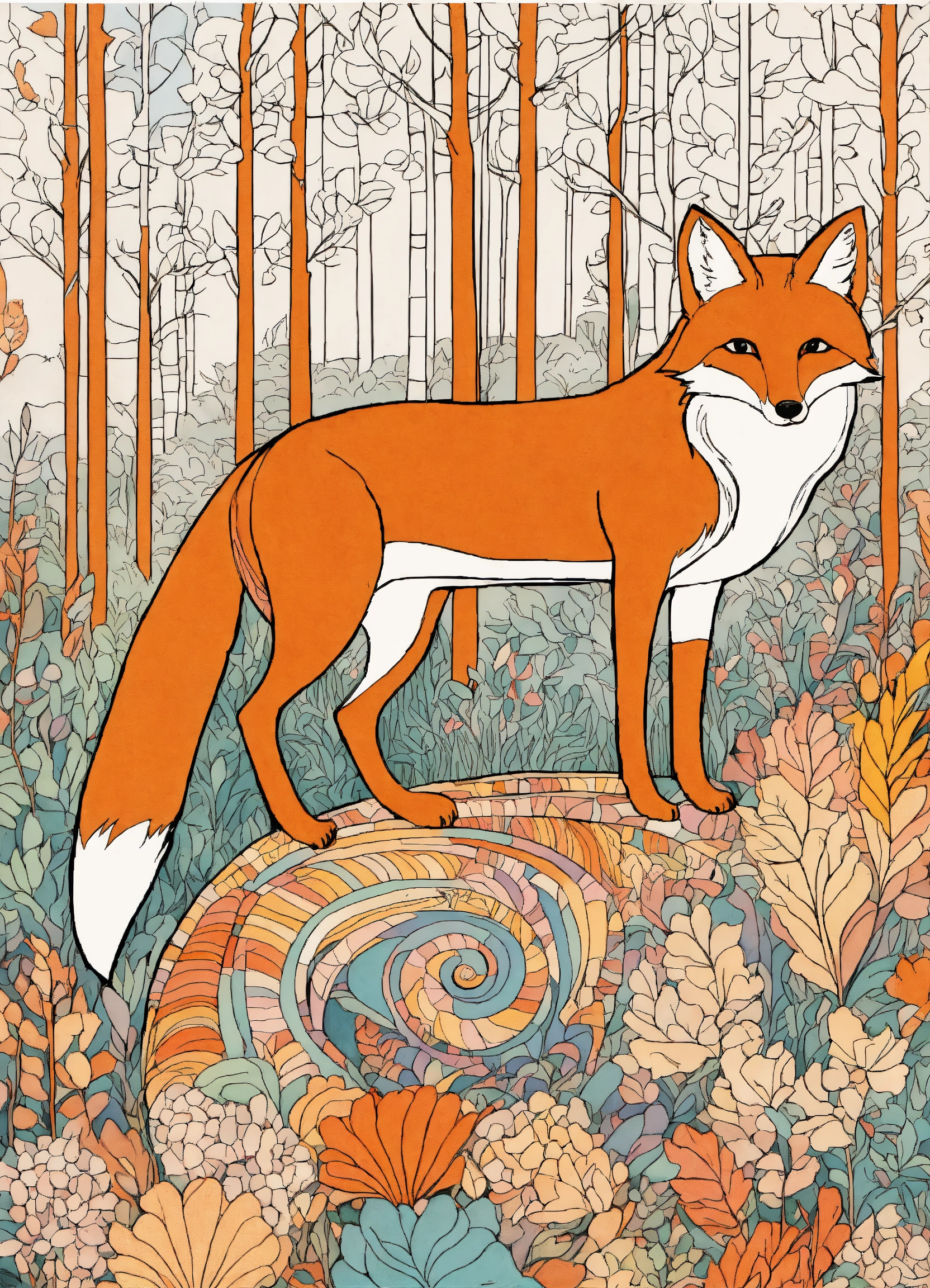Lexica - Scandinavian traditional art drawing a stylised fox in a ...