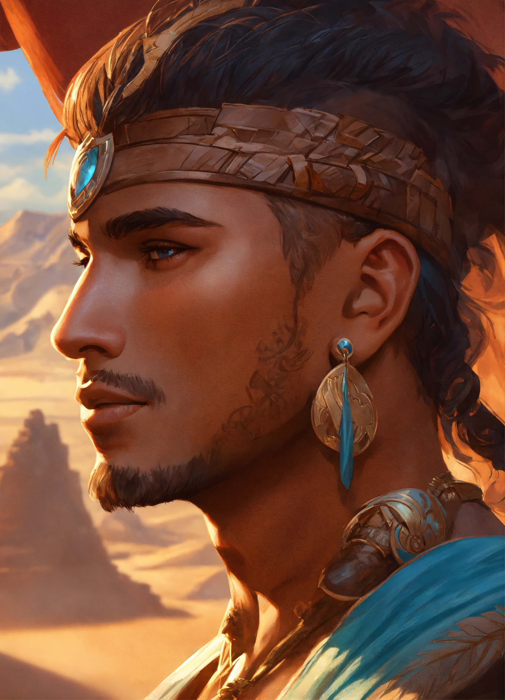 Lexica - Portrait of polynesian man, age 20, prince, muscular, desert ...