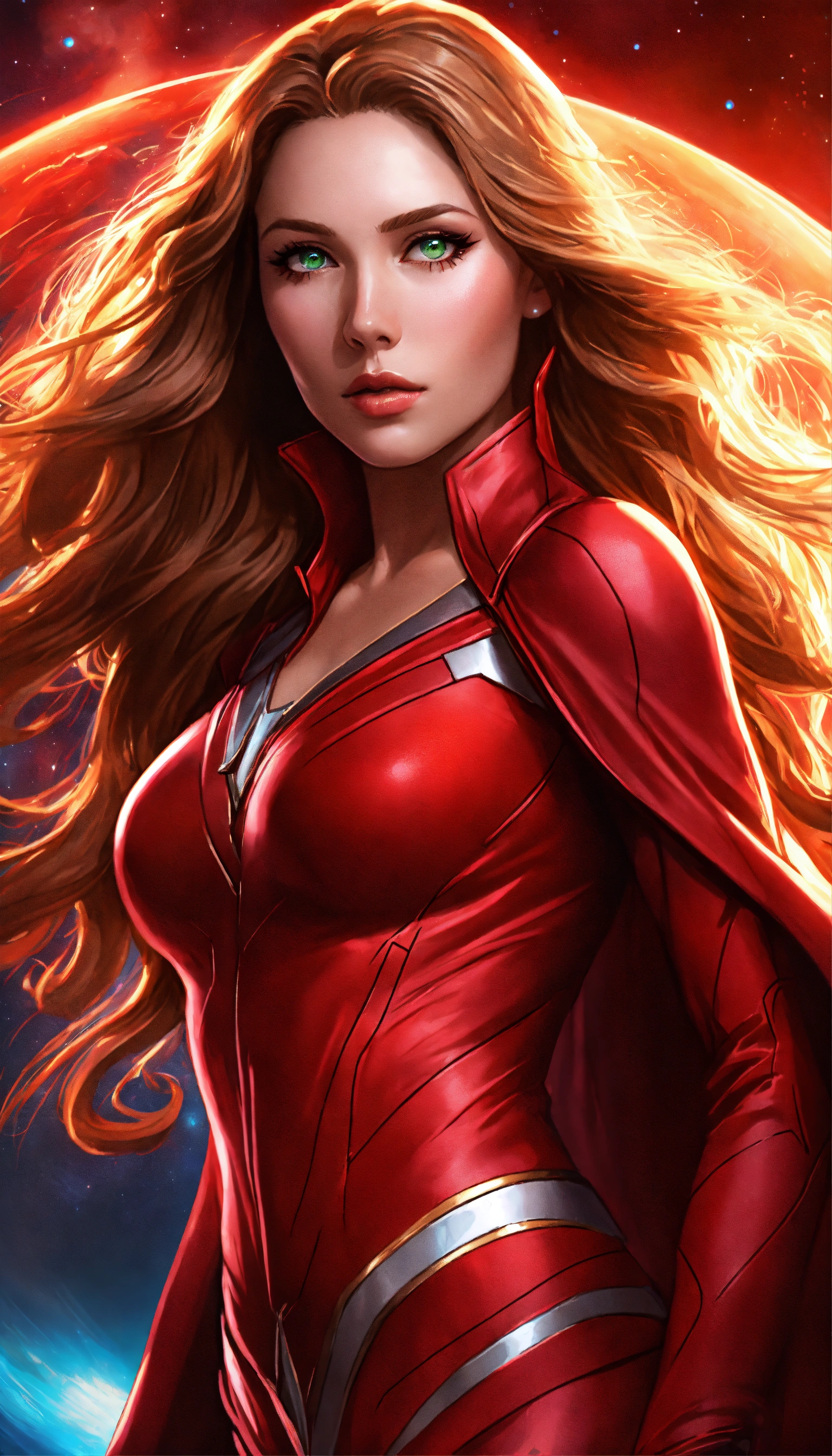 Lexica - Concept art of the scarlet witch in an all red outfit, outer ...