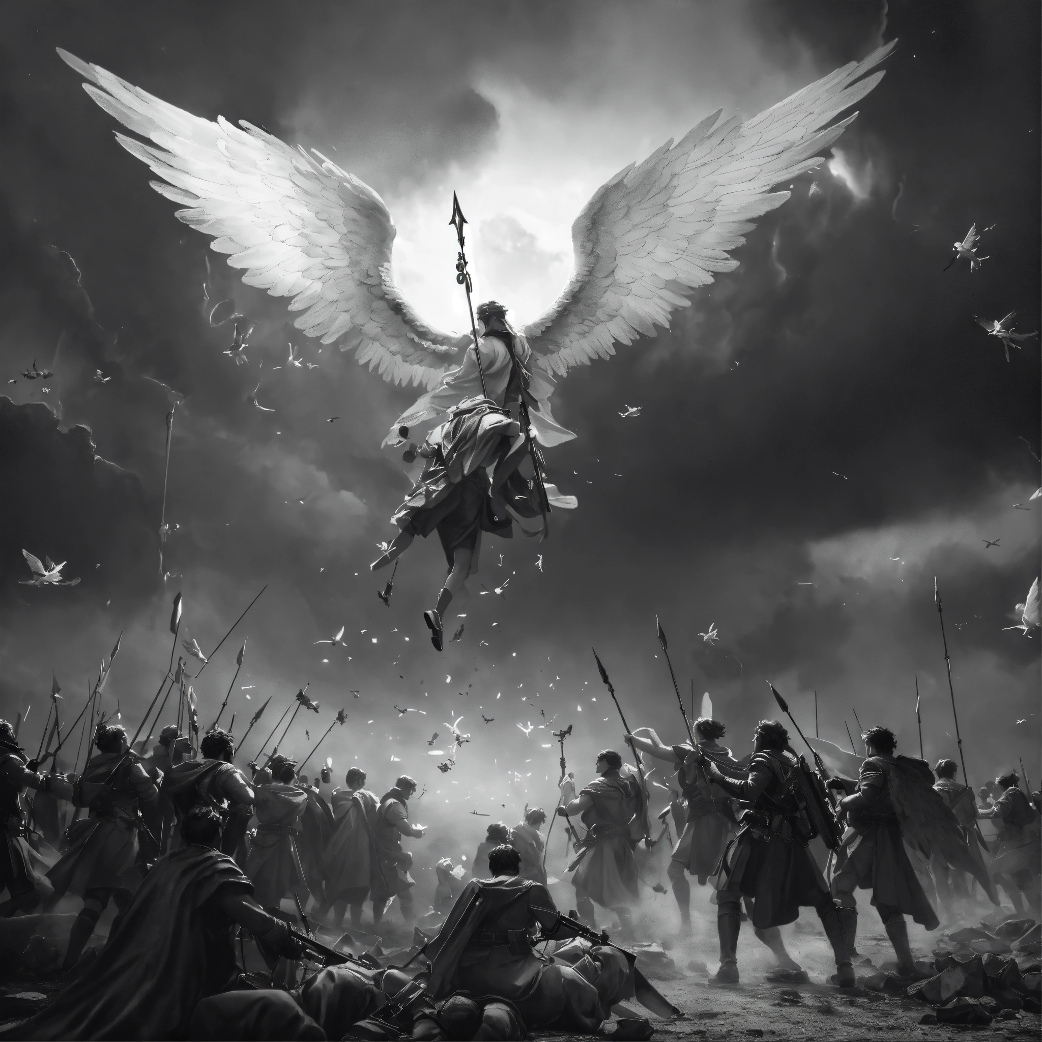 Lexica - A classical painting of the angels in heaven at war while man ...